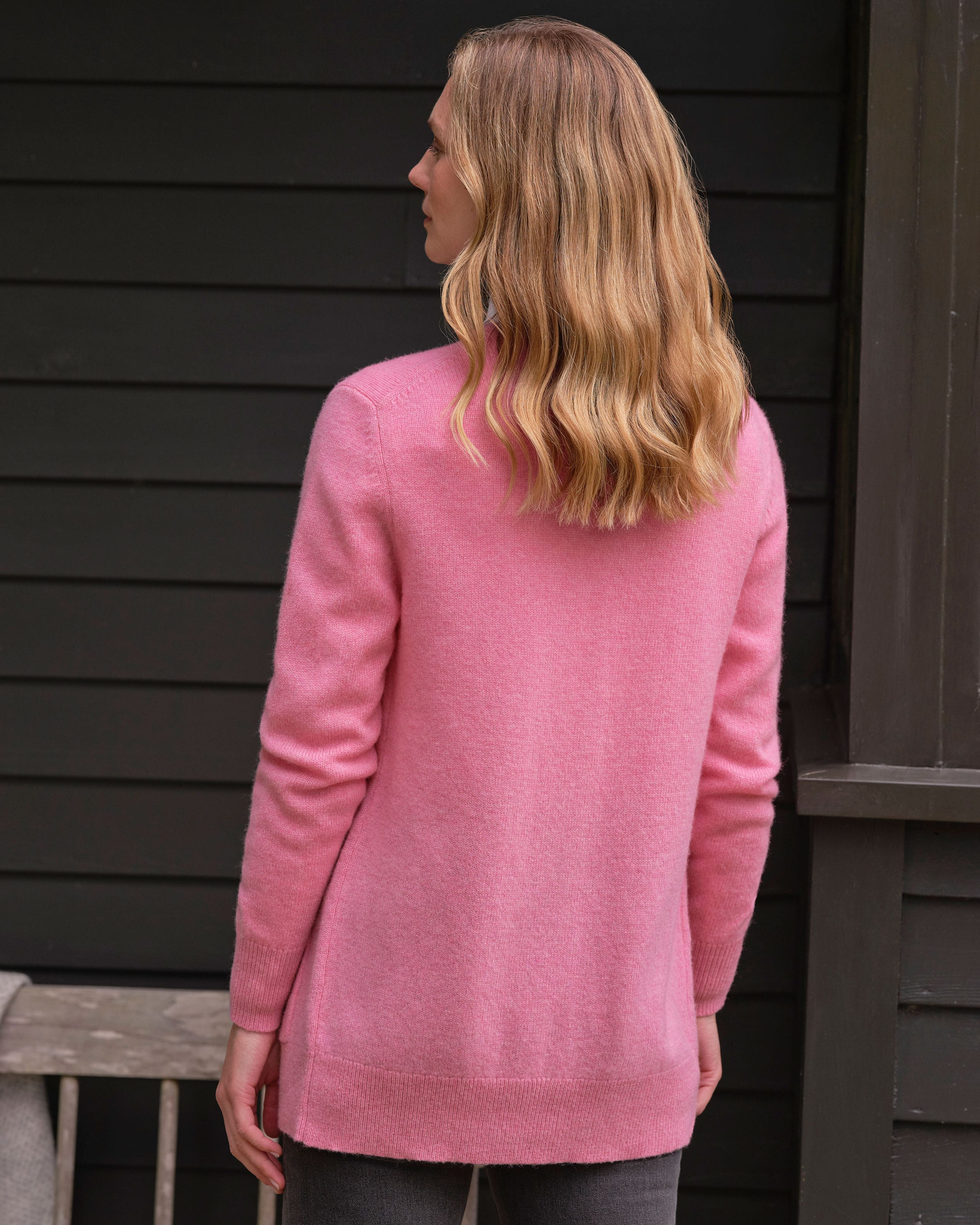 Bright Pink Marl | Lambswool Ladies Crew Neck Cardigan | WoolOvers US
