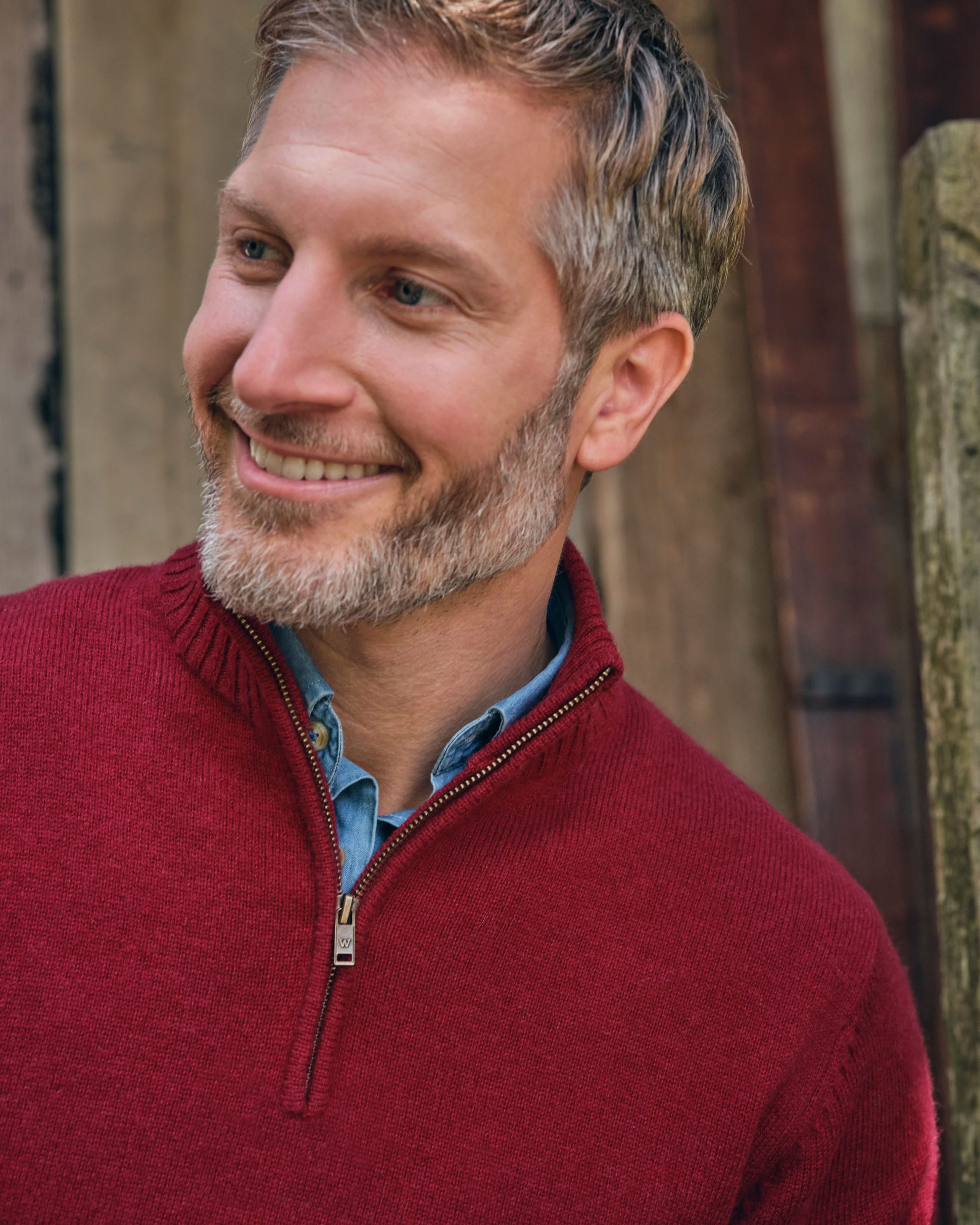 Deep Red | Mens Lambswool Zip Neck Jumper | WoolOvers UK