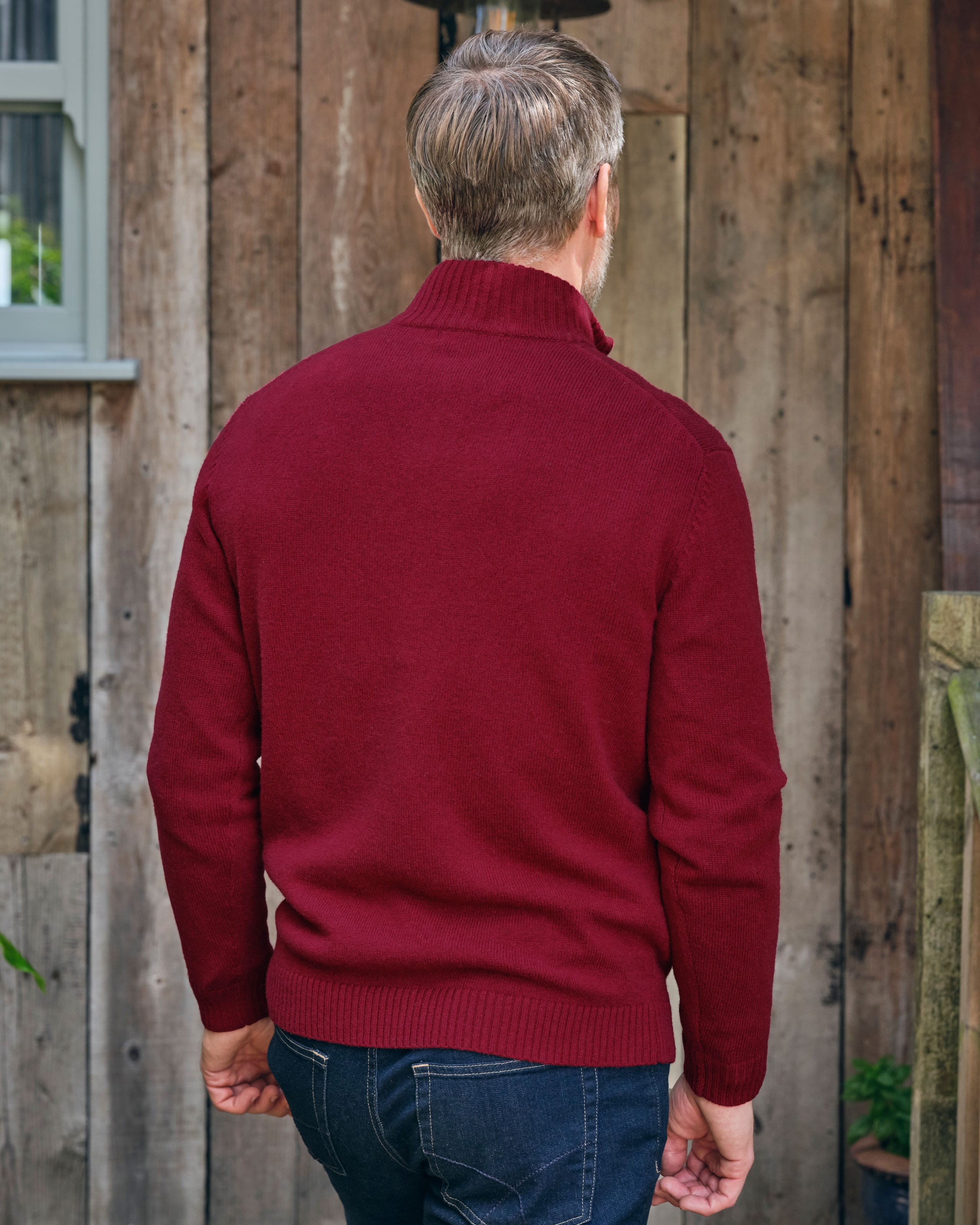 Deep Red | Mens Lambswool Zip Neck Jumper | WoolOvers UK