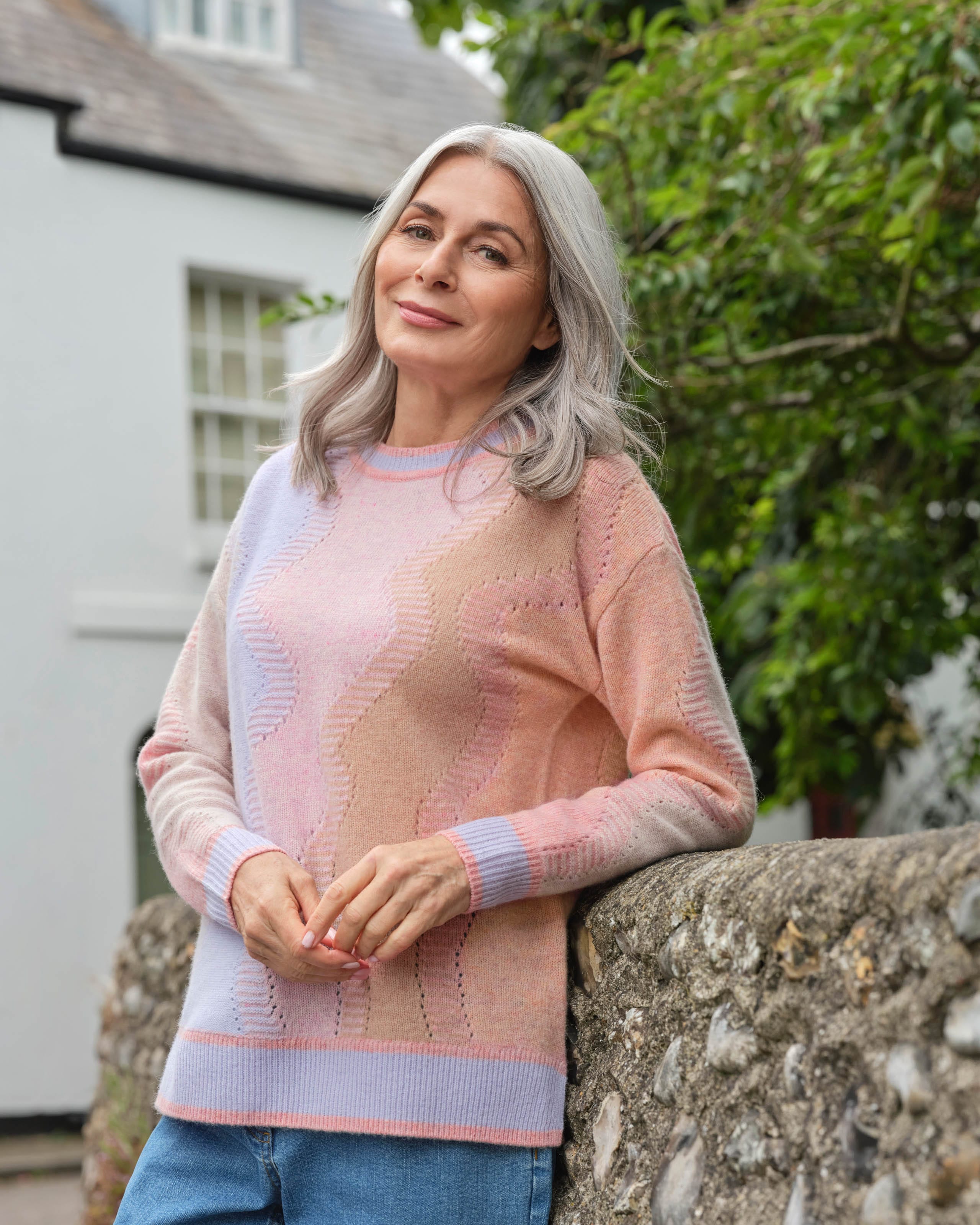 Multi Pure Lambswool | Wavy Abstract Pointelle Jumper