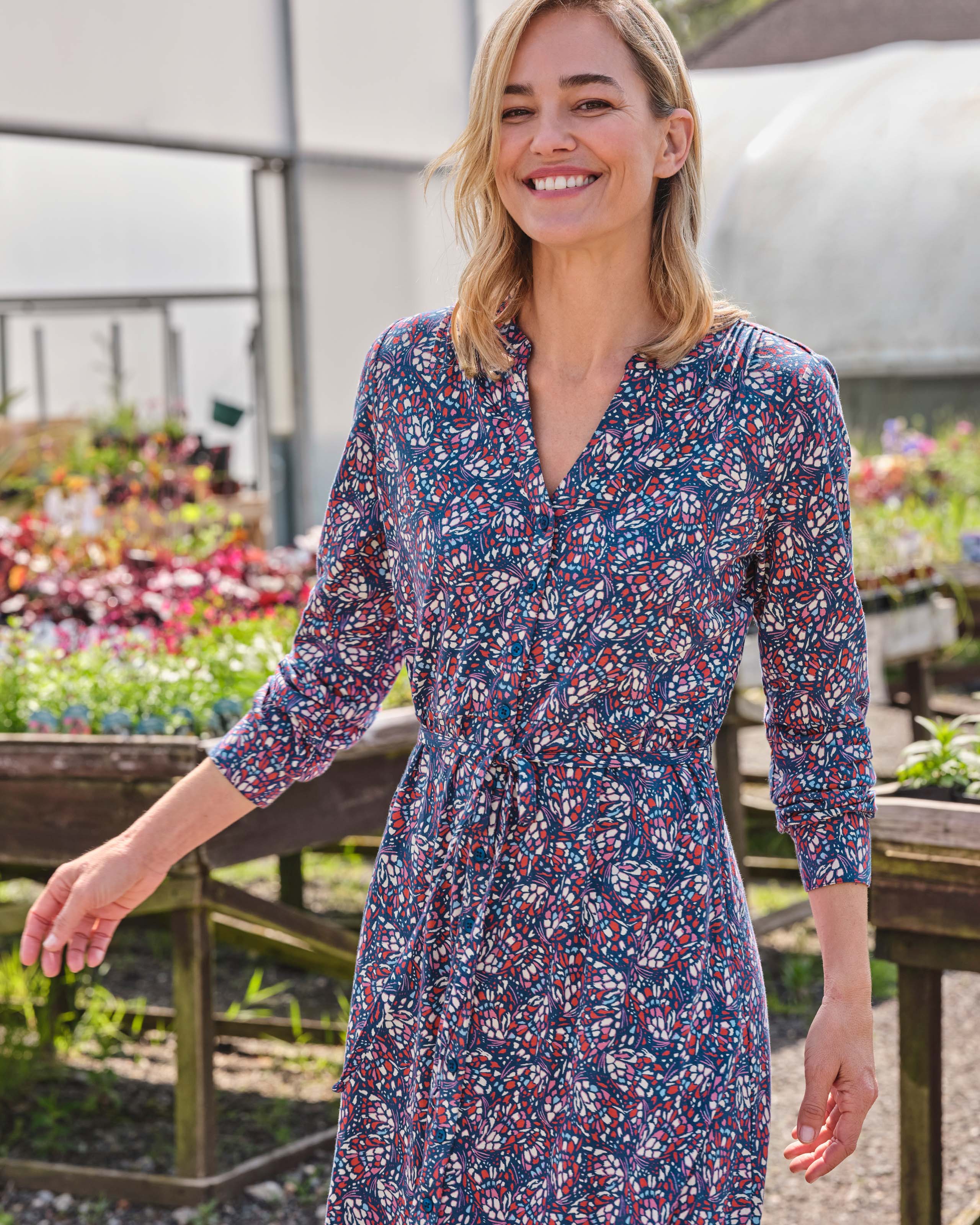 Butterfly Print | Pintuck Jersey Dress | WoolOvers AU