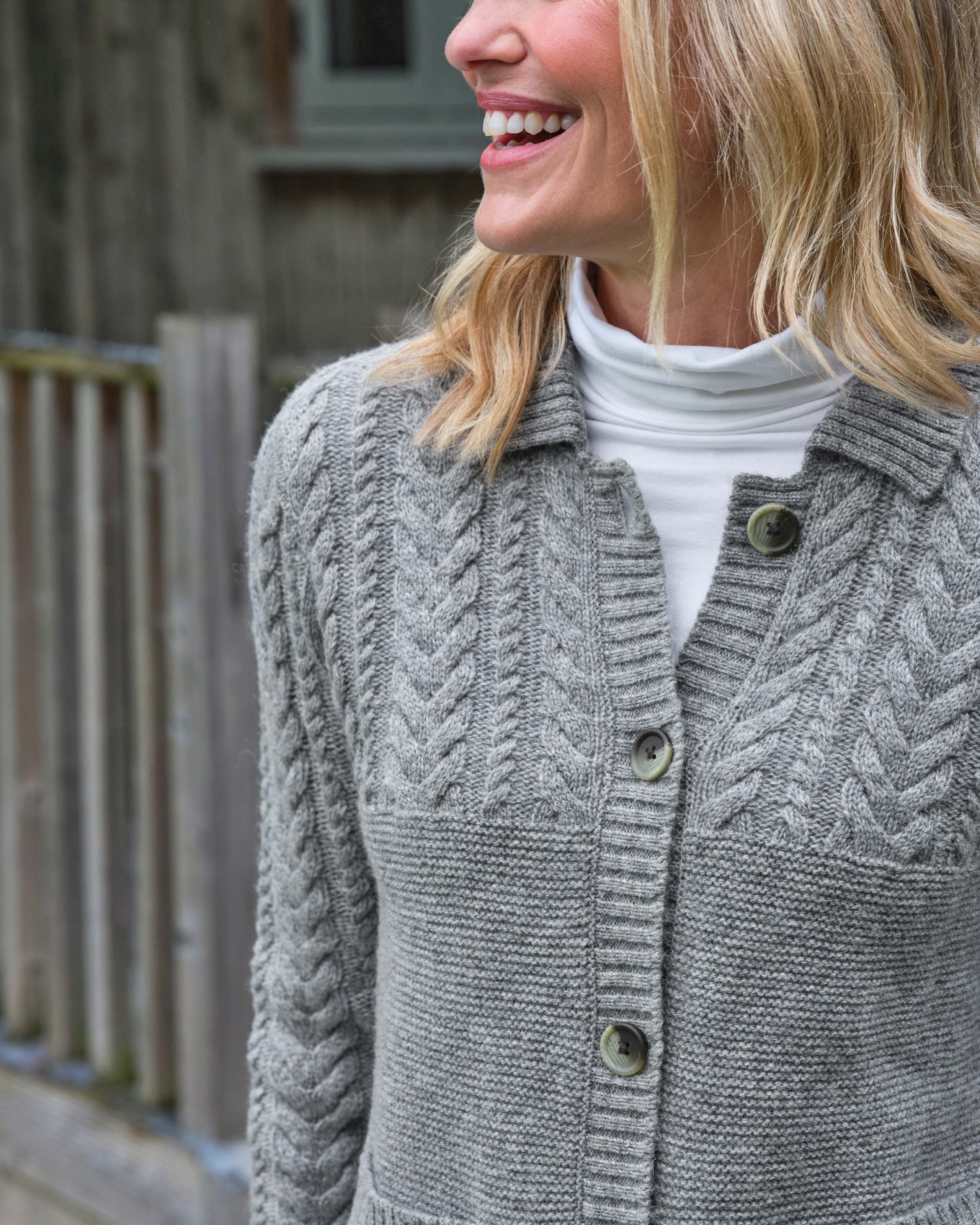 Mid Grey Marl | Moss Stitch Collared Cardigan | WoolOvers UK