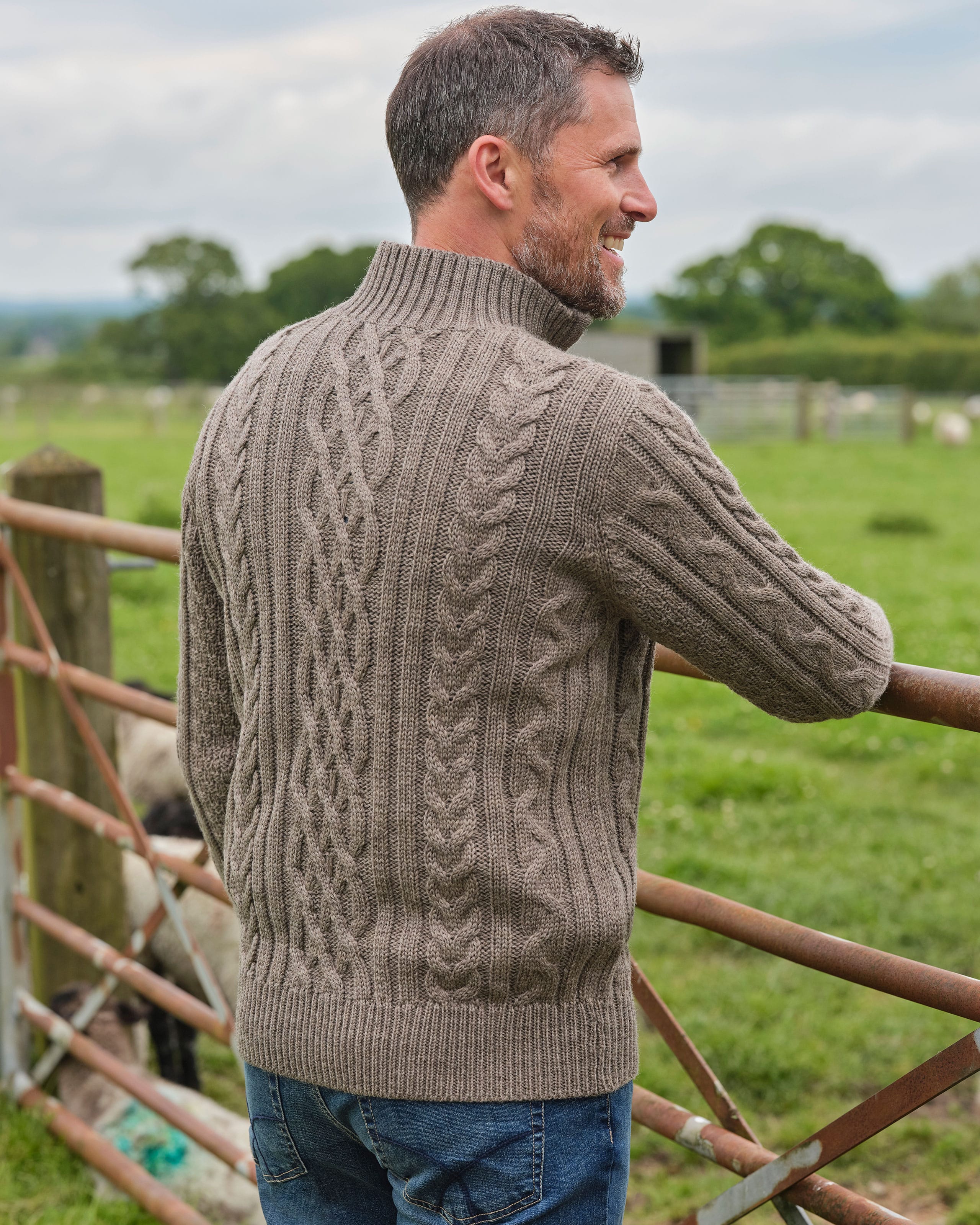 Flint Pure Wool | Pure Wool Knitted Aran Cable Zip Neck Jumper