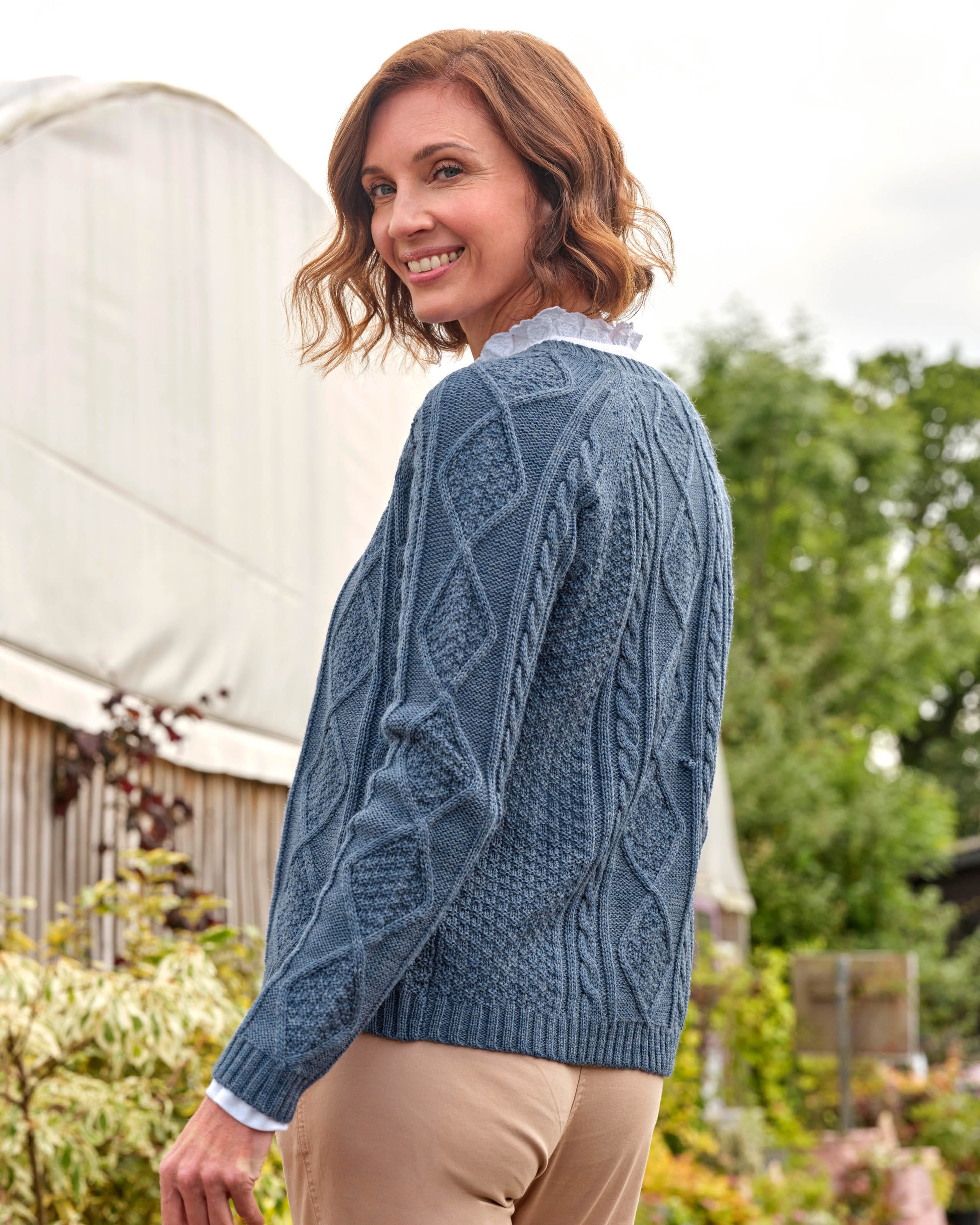 Blue Smoke | Cable Button Through Cardigan | WoolOvers UK