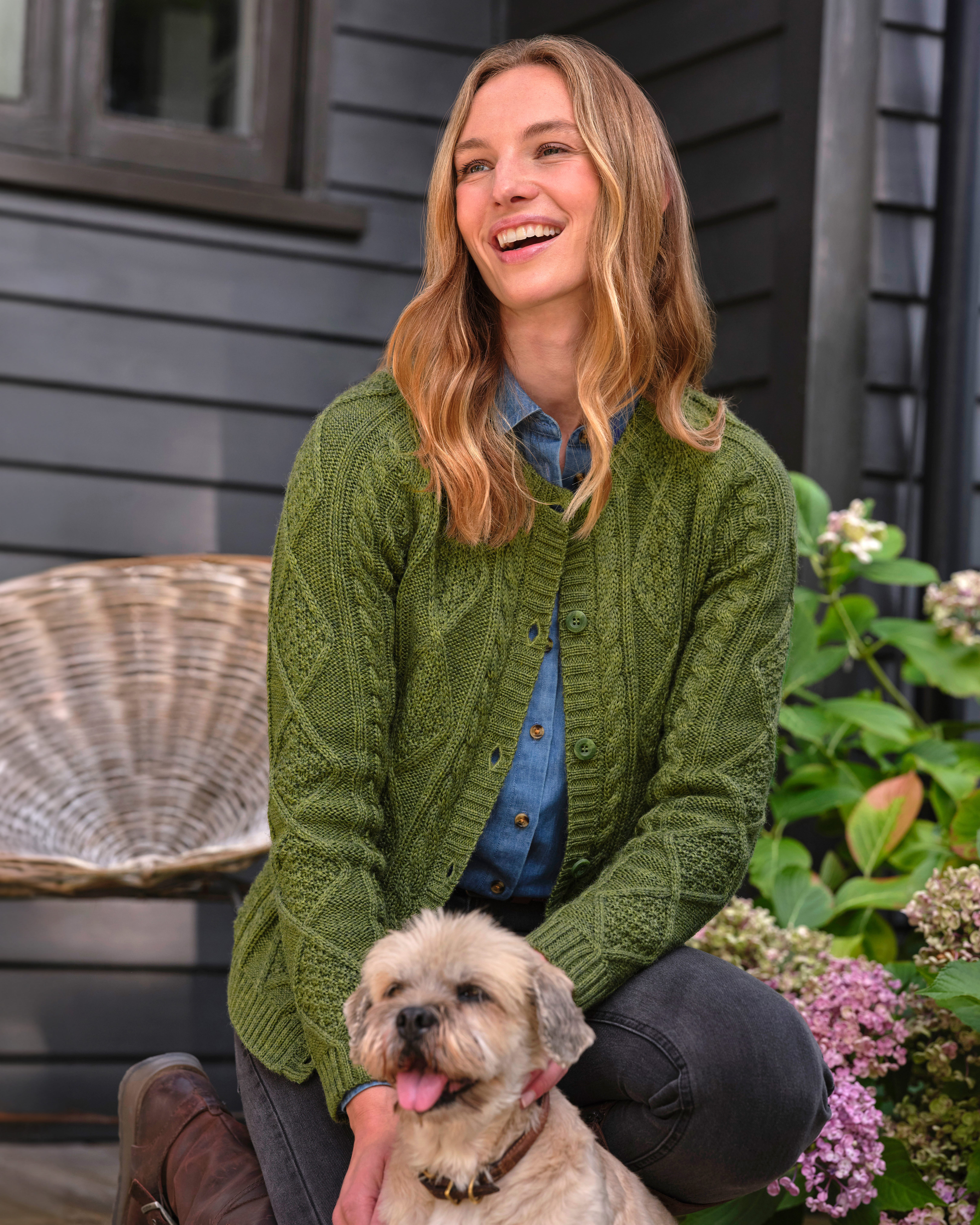 Evergreen | Cable Button Through Cardigan | WoolOvers UK