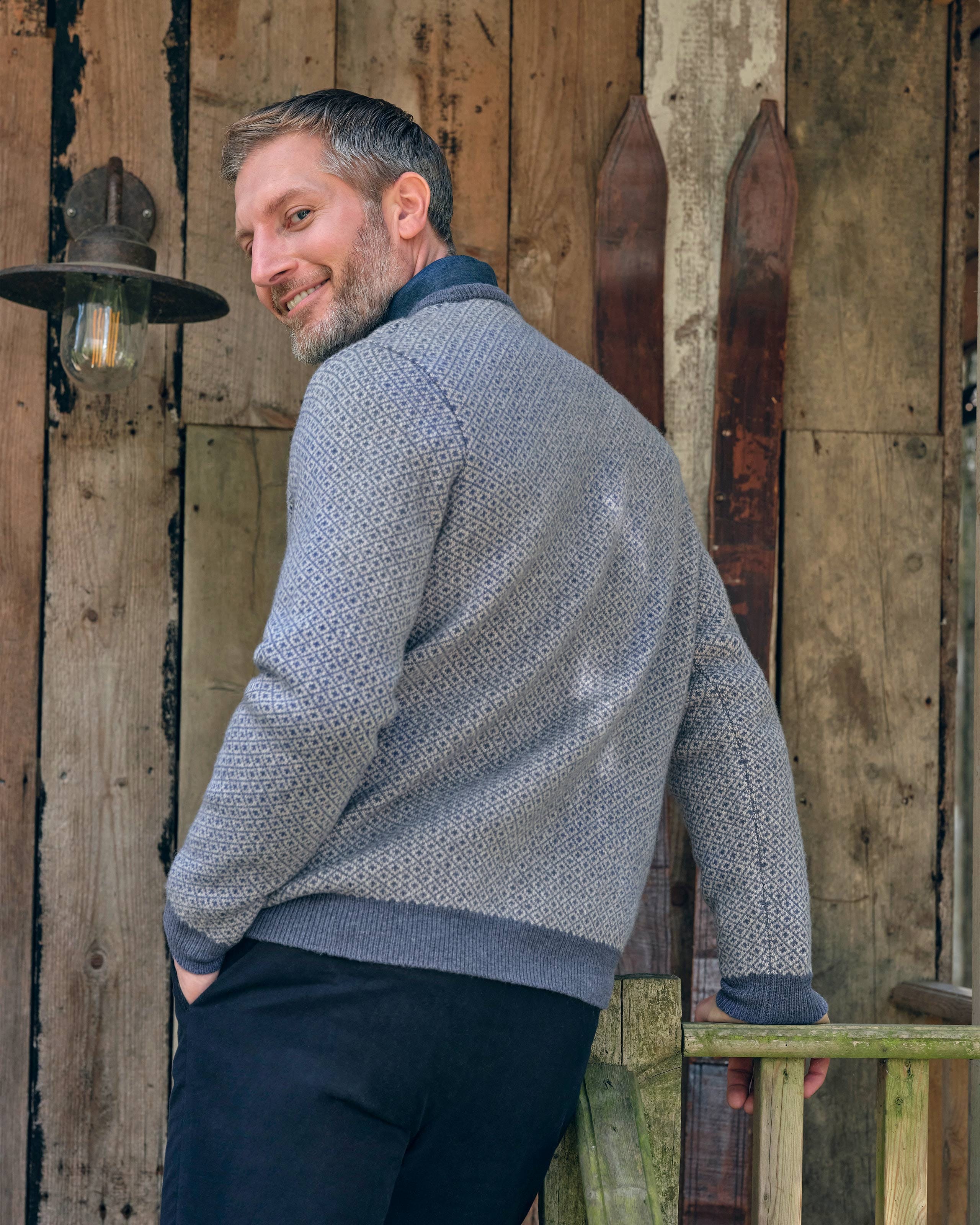 Denim/Oatmeal | Nordic Stitch Jumper | WoolOvers AU