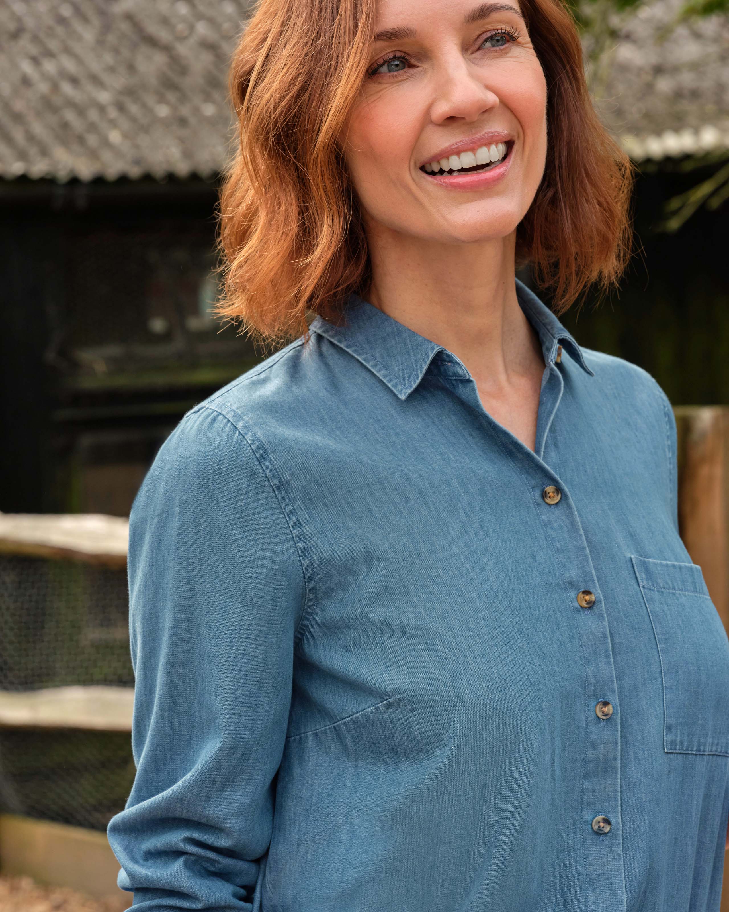 Mid Wash Blue | Classic Button Through Denim Shirt | WoolOvers US