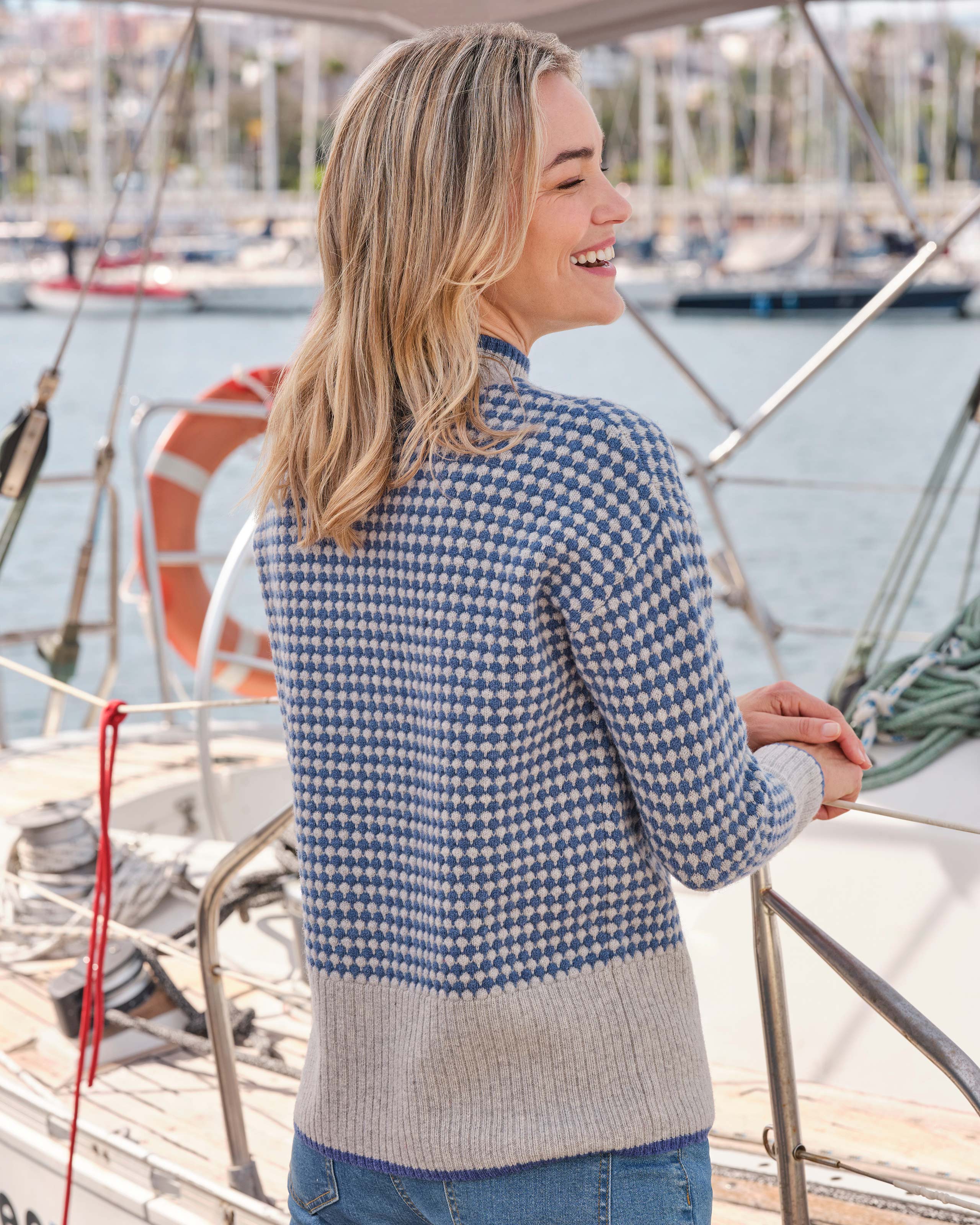 Denim/Grey | Turtle Neck Two Tone Jumper | WoolOvers AU