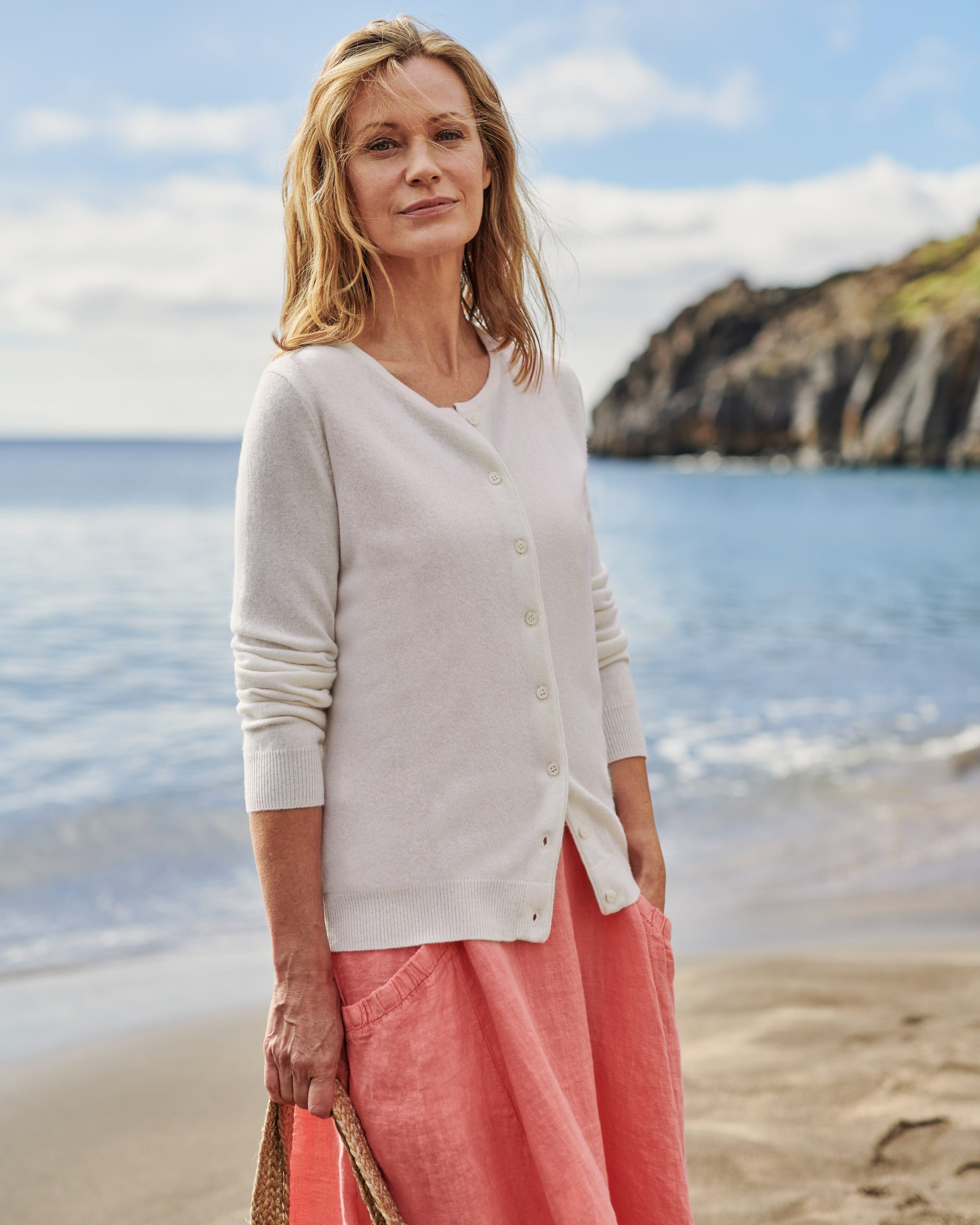 Cream | Cashmere Merino Crew Neck Cardigan | WoolOvers UK