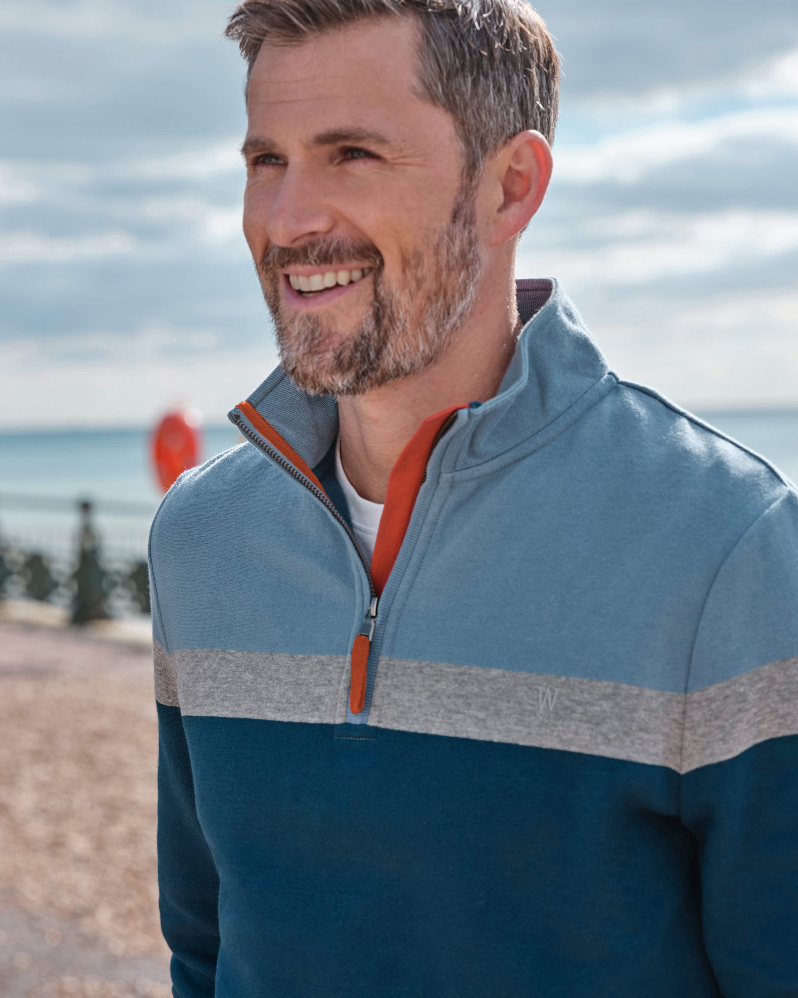 Blue Tonal Stripe | Cotton Half Zip Jumper | WoolOvers UK