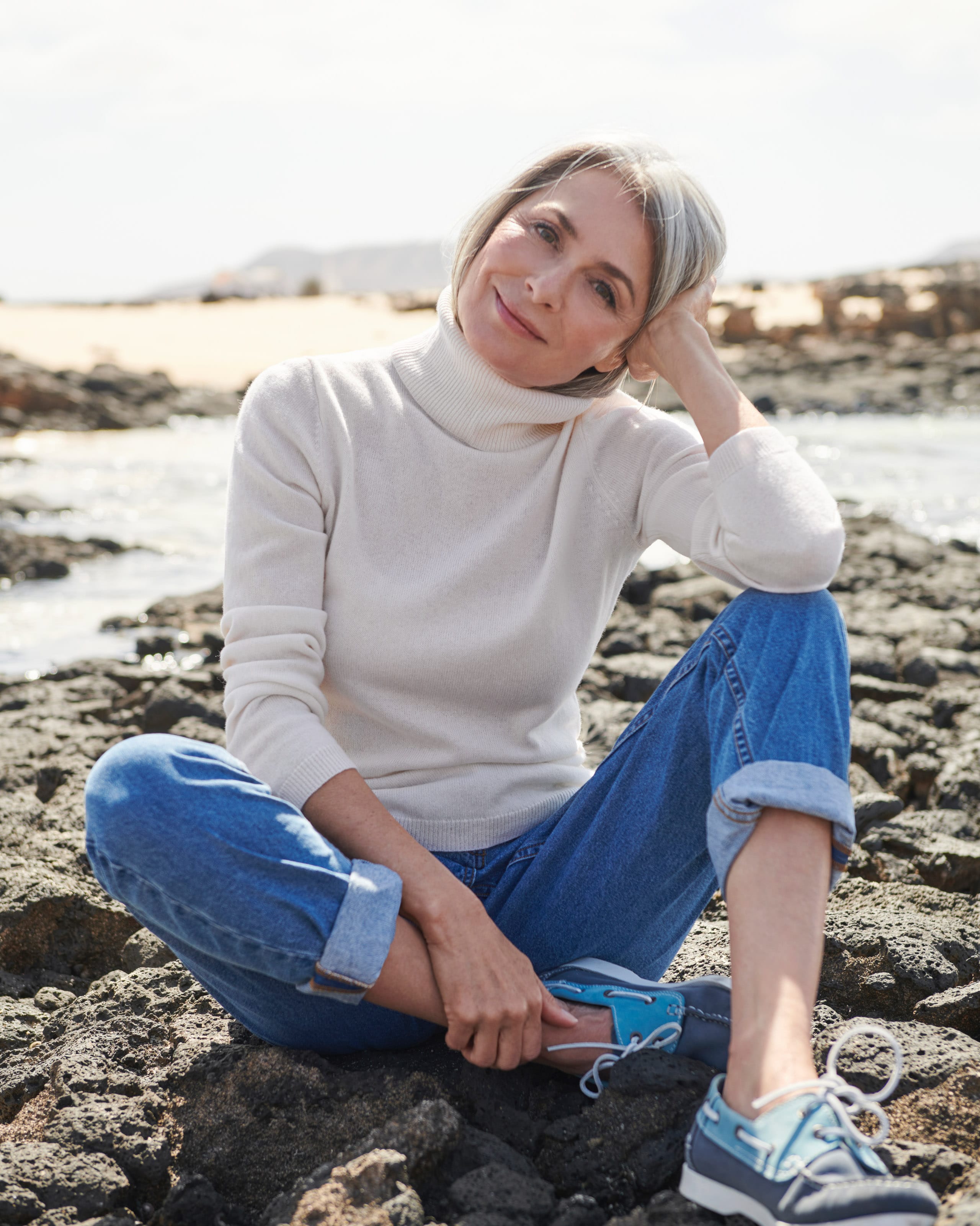 Cream | Cashmere & Merino Fitted Polo Neck Knitted Jumper | WoolOvers UK