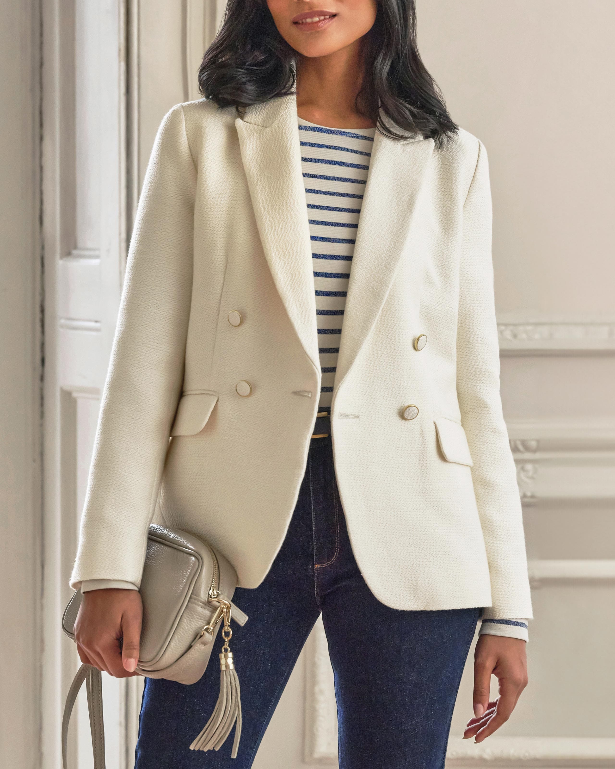 Ivory | Textured Cotton Blazer | WoolOvers UK