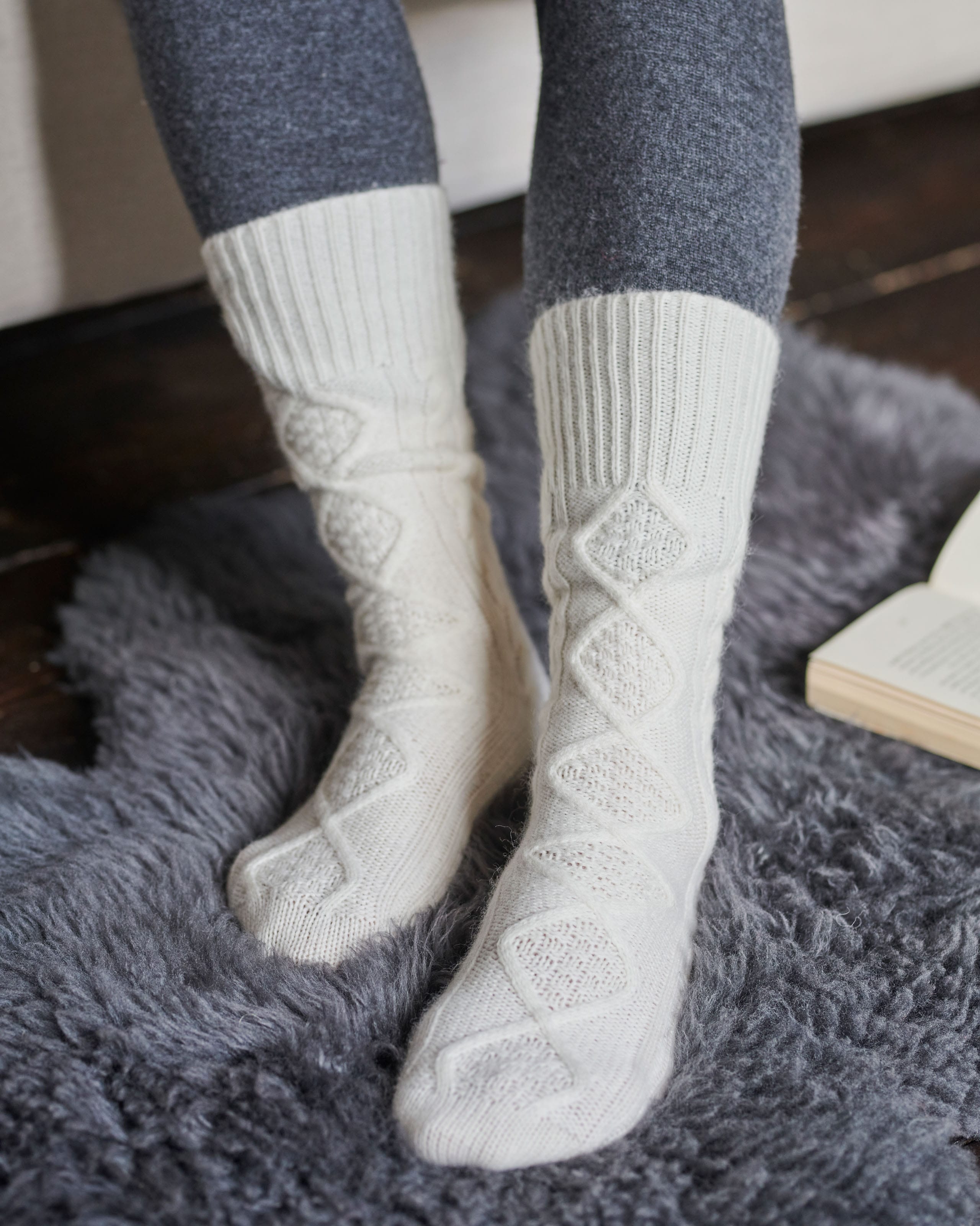 Cream | Womens Lambswool Cable Sock | WoolOvers US