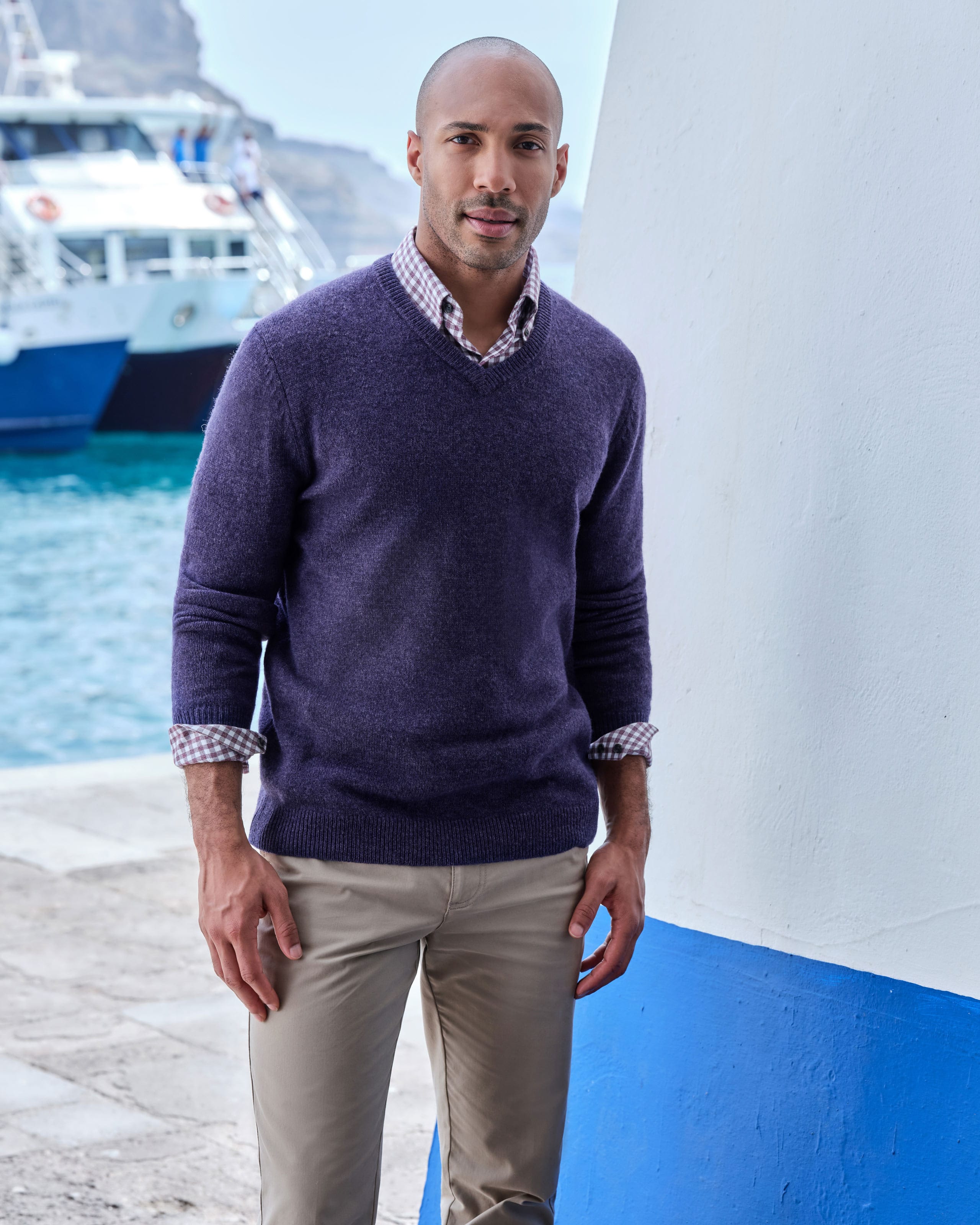 Fig Purple | Mens Lambswool V Neck Jumper | WoolOvers AU
