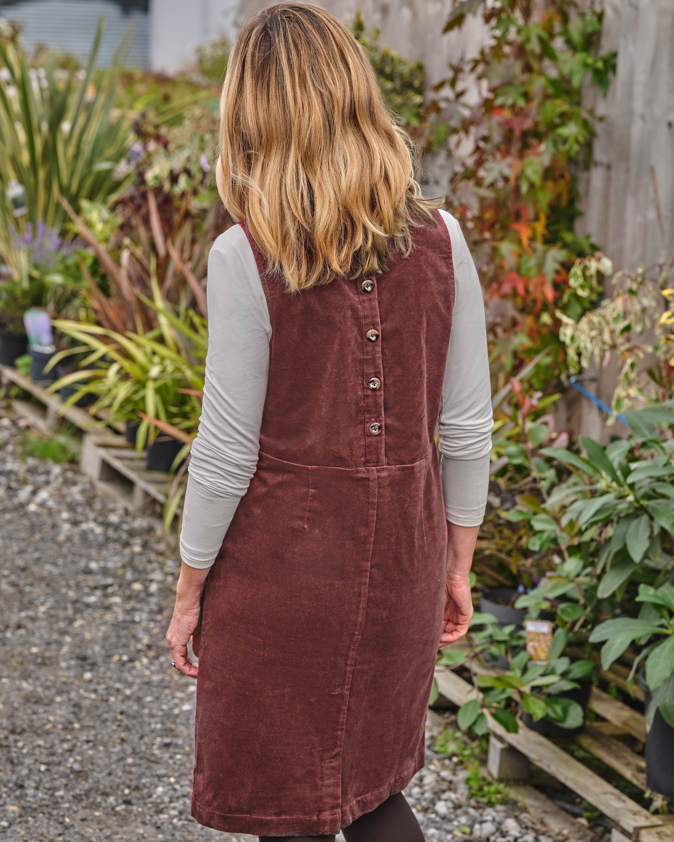 Maroon | Scoop Neck Button Back Pinafore | WoolOvers AU