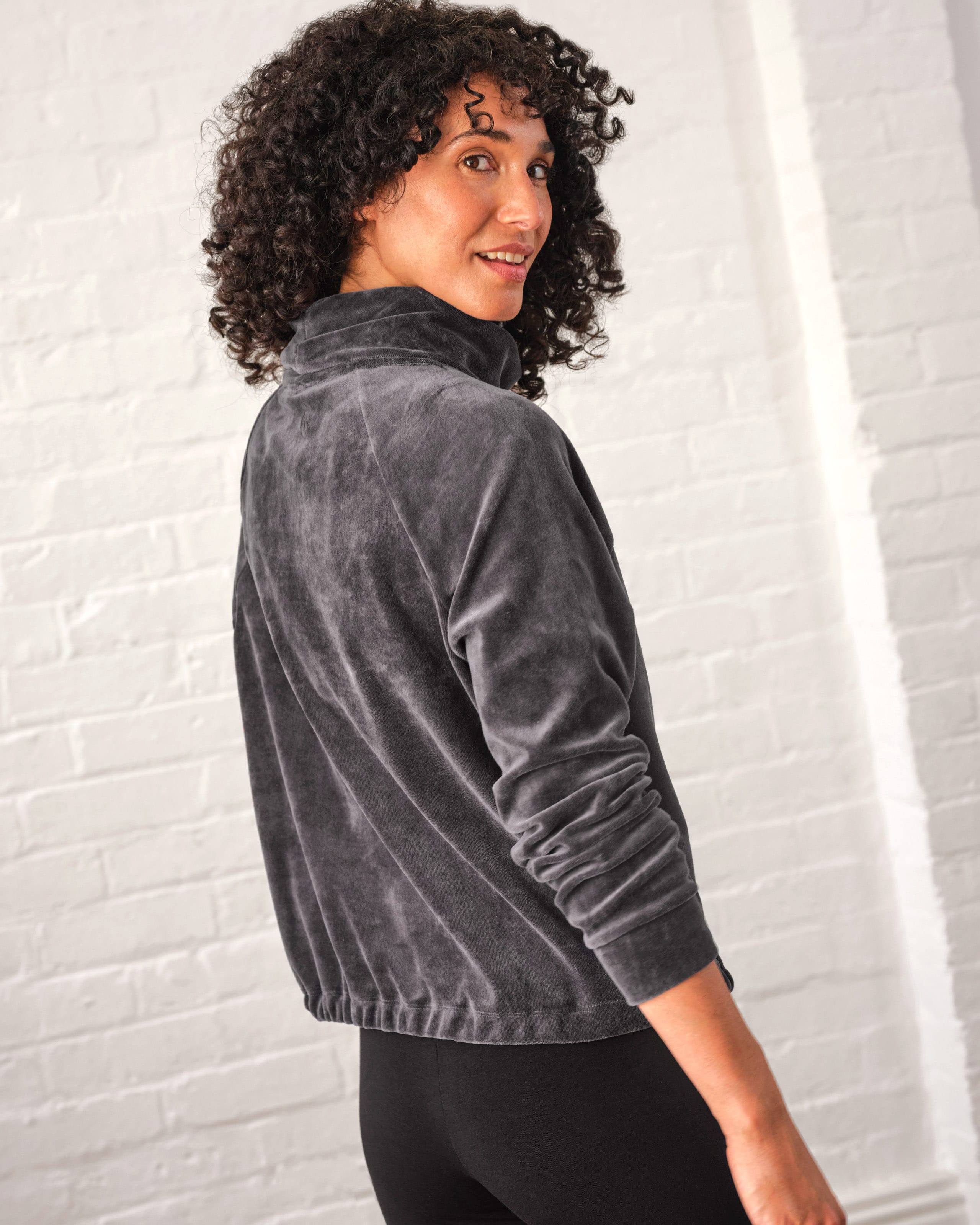 Charcoal | Reserve Velour Cowl Neck Drawstring Sweatshirt | WoolOvers UK