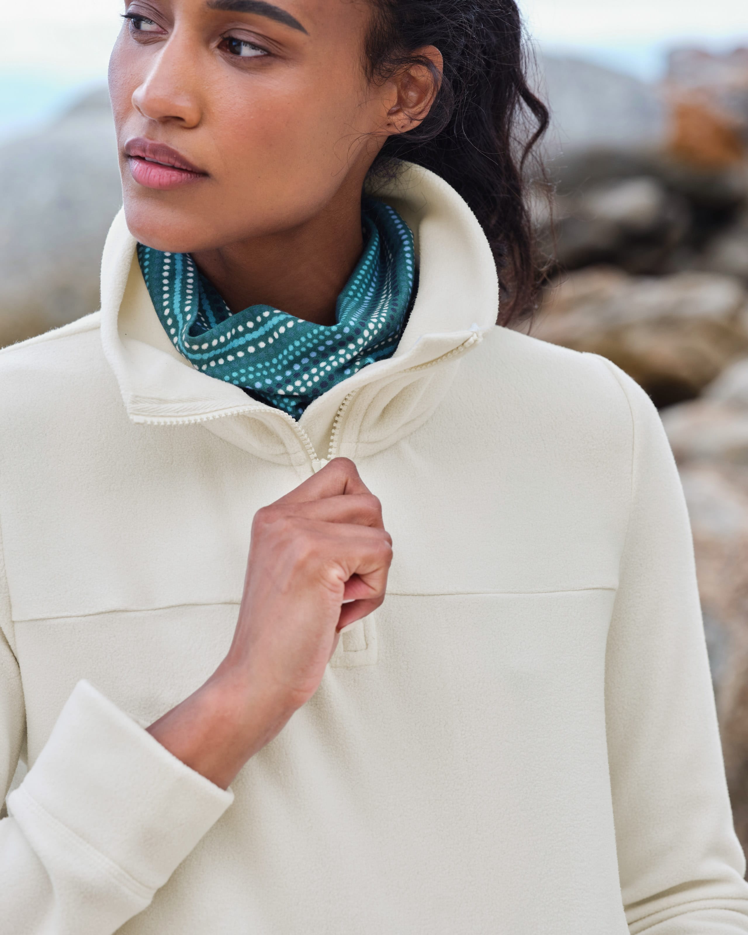 Cream | Grasmere Zip Neck Fleece Tunic | WoolOvers UK