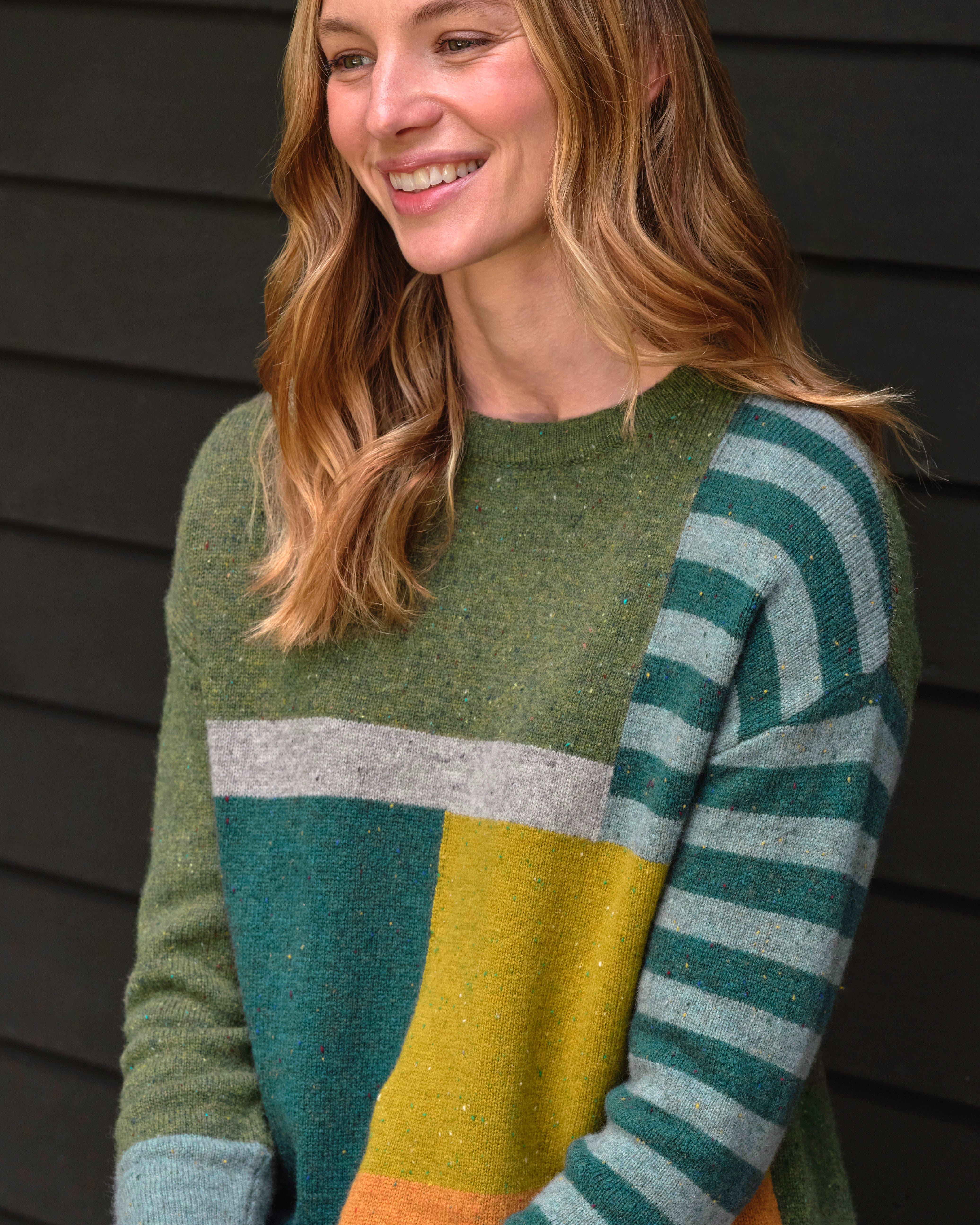 Green Multi | Colour Block & Stripe Jumper | WoolOvers AU