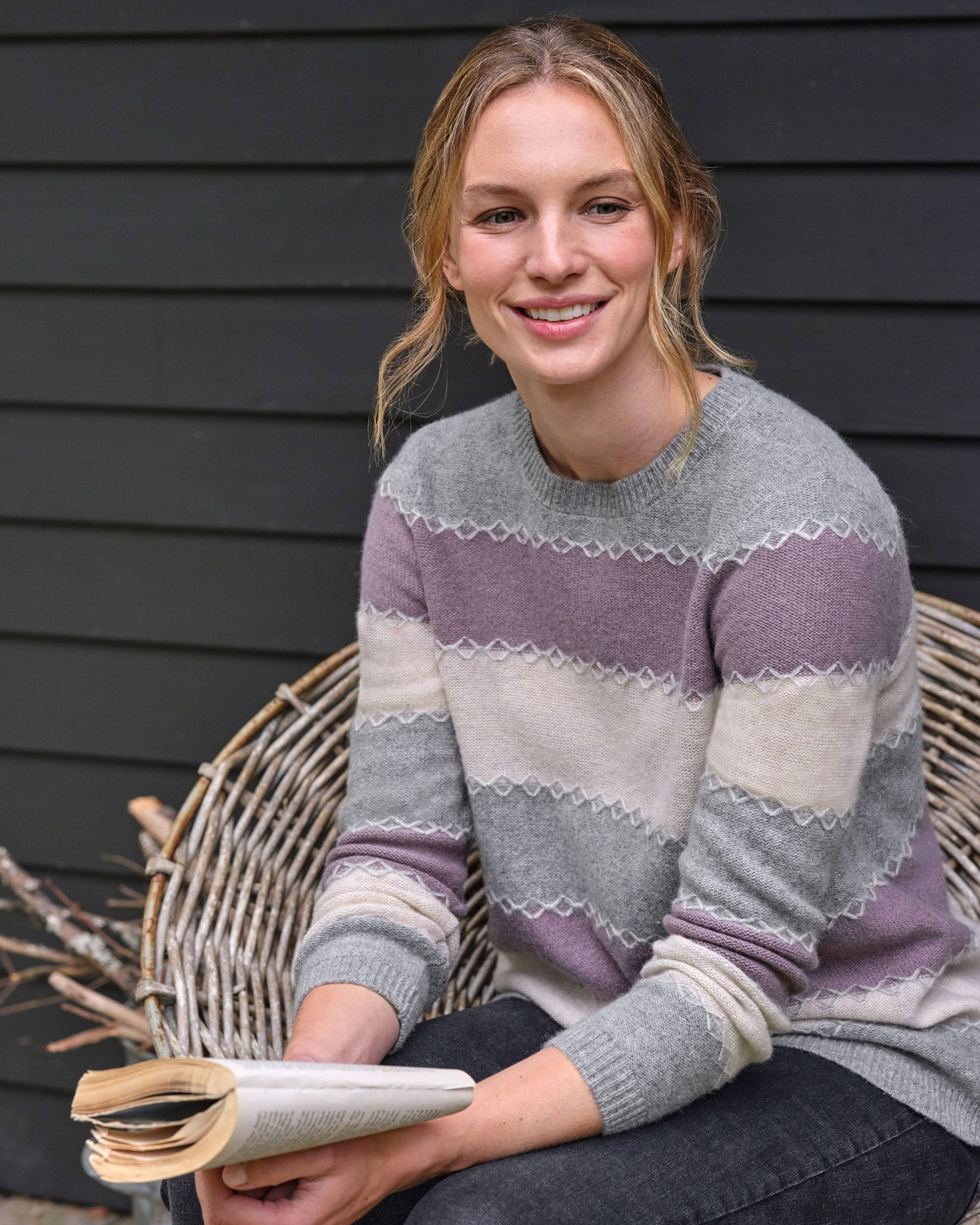 Multi | Stitch Detail Wide Stripe Jumper | WoolOvers AU