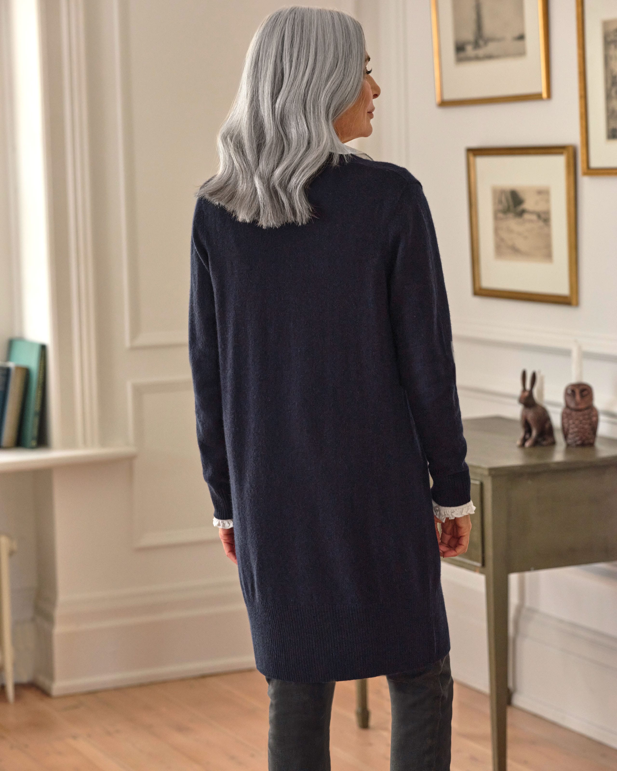 Navy | Cashmere Merino Longline Open Cardigan | WoolOvers US