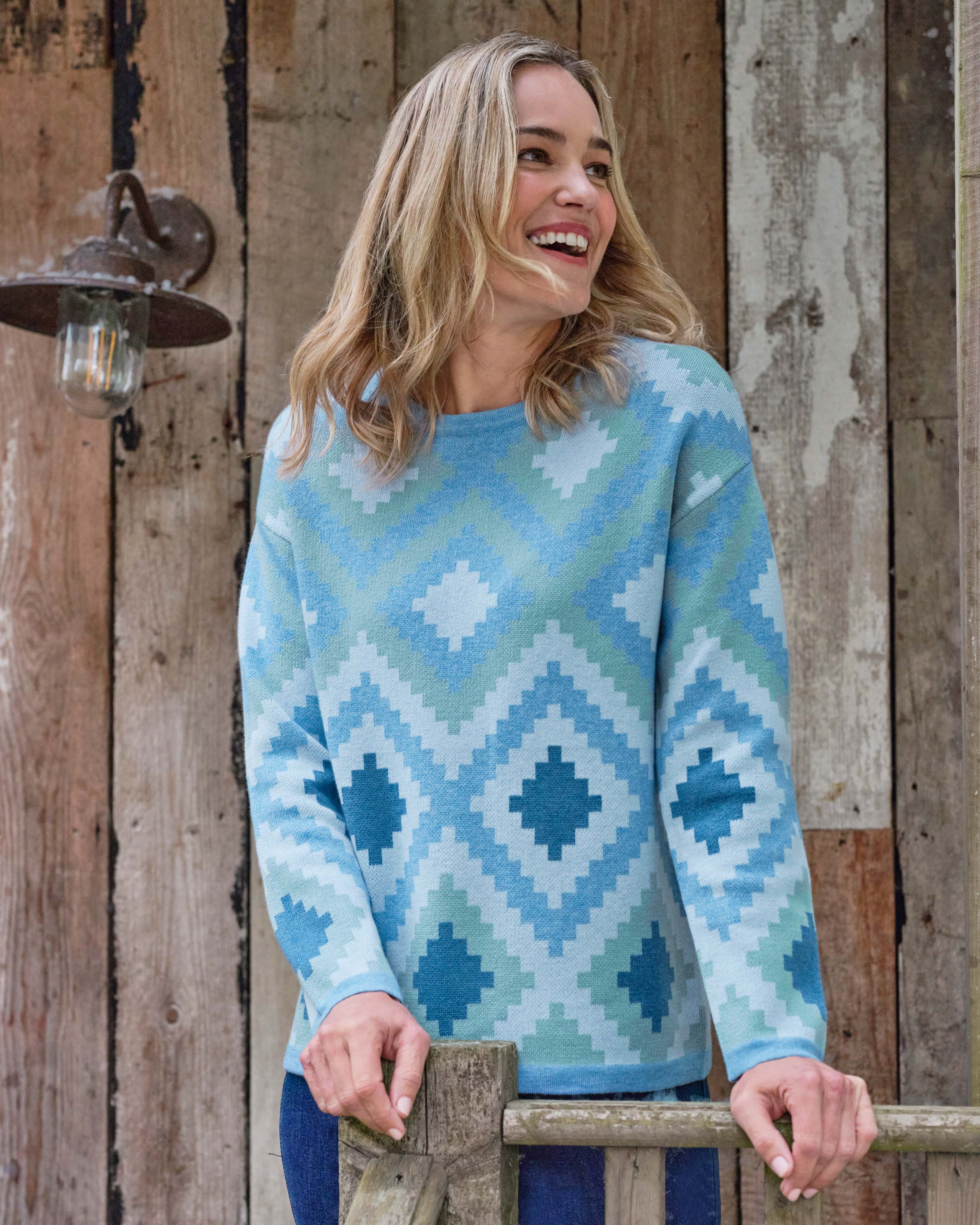 Blue Multi | Diamond Pattern Jumper | WoolOvers AU