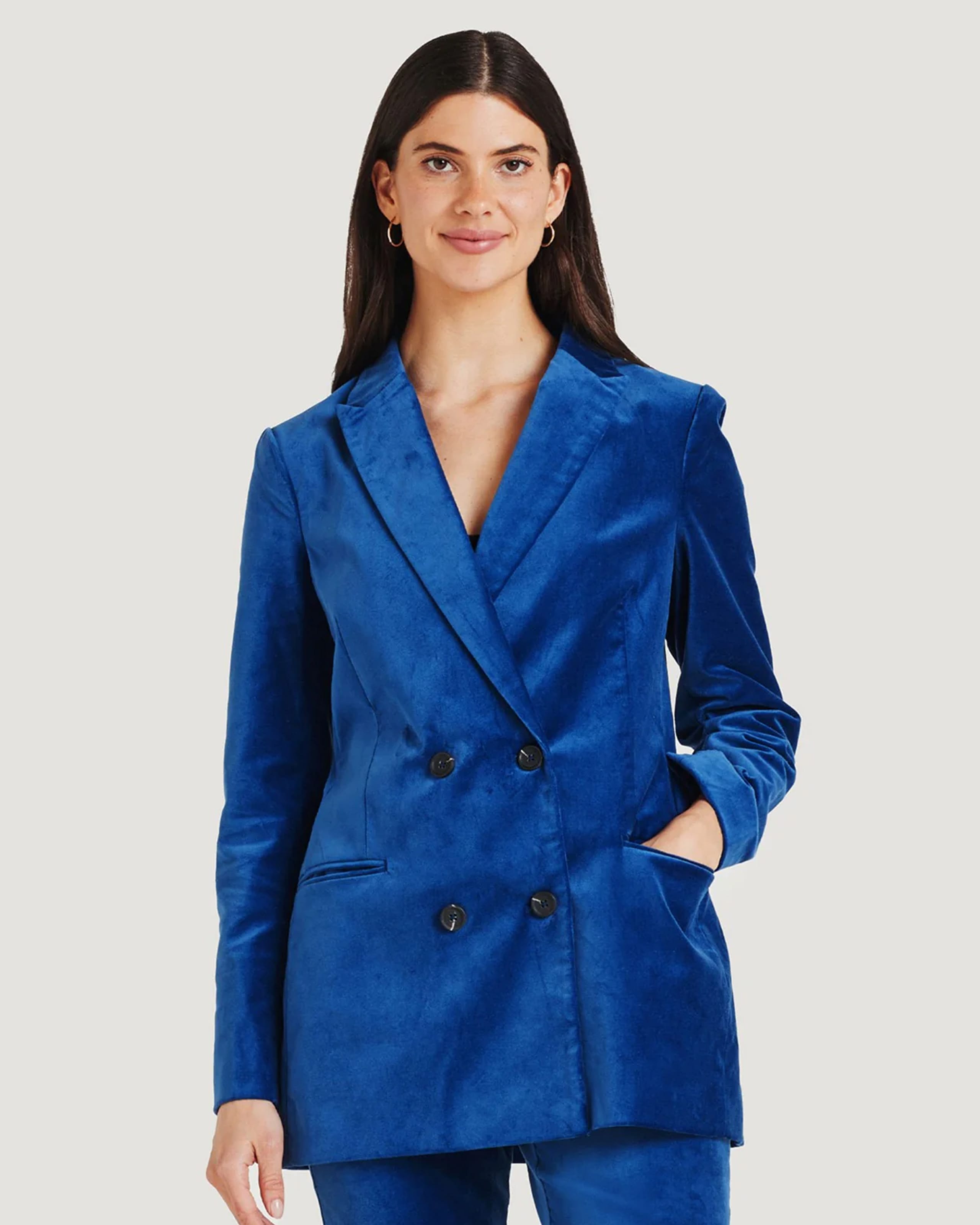 Dark Sapphire Blue | Alleegra Organic Cotton Velvet Jacket | WoolOvers UK