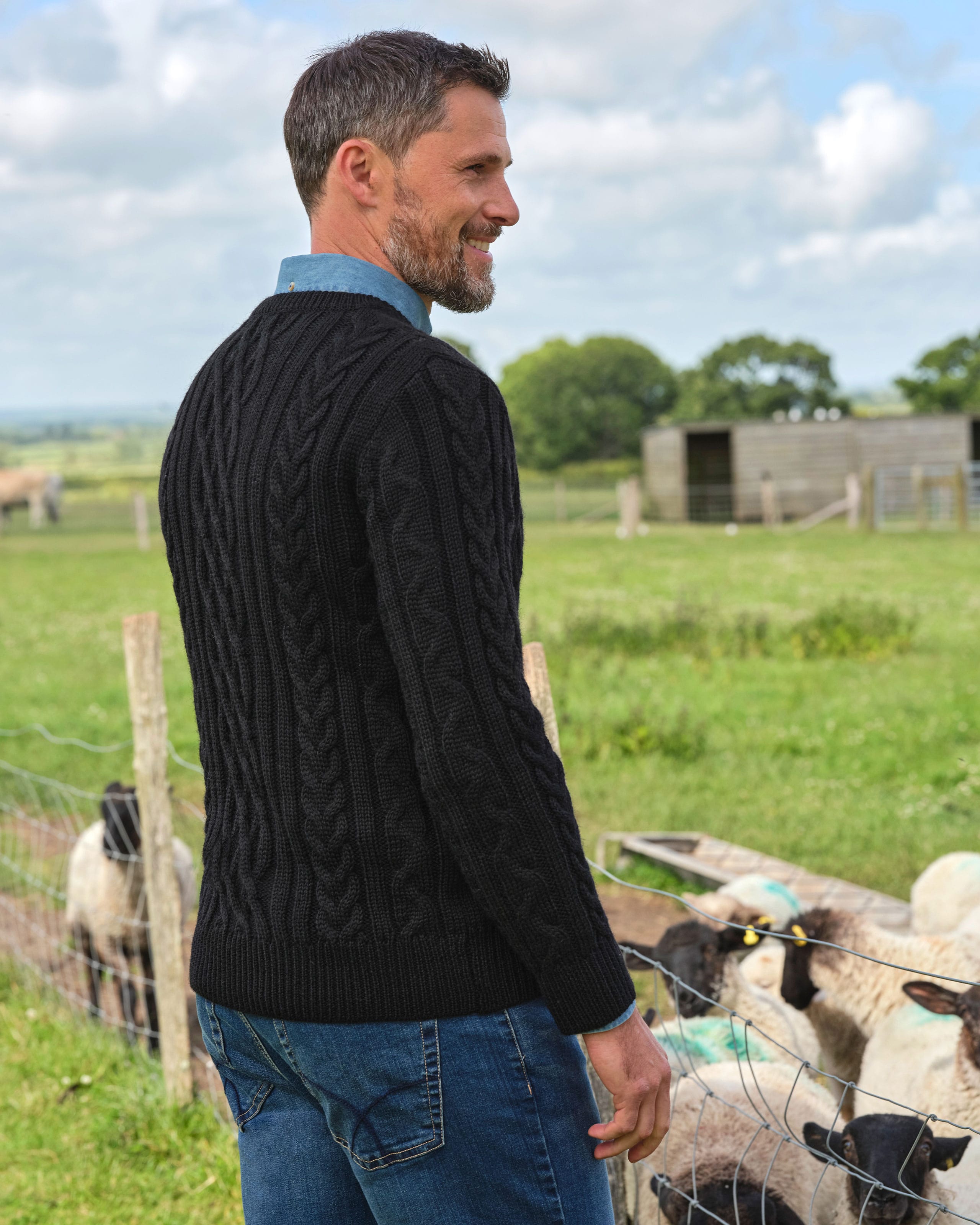 Black | Pure Wool Aran Knitted Jumper | WoolOvers UK