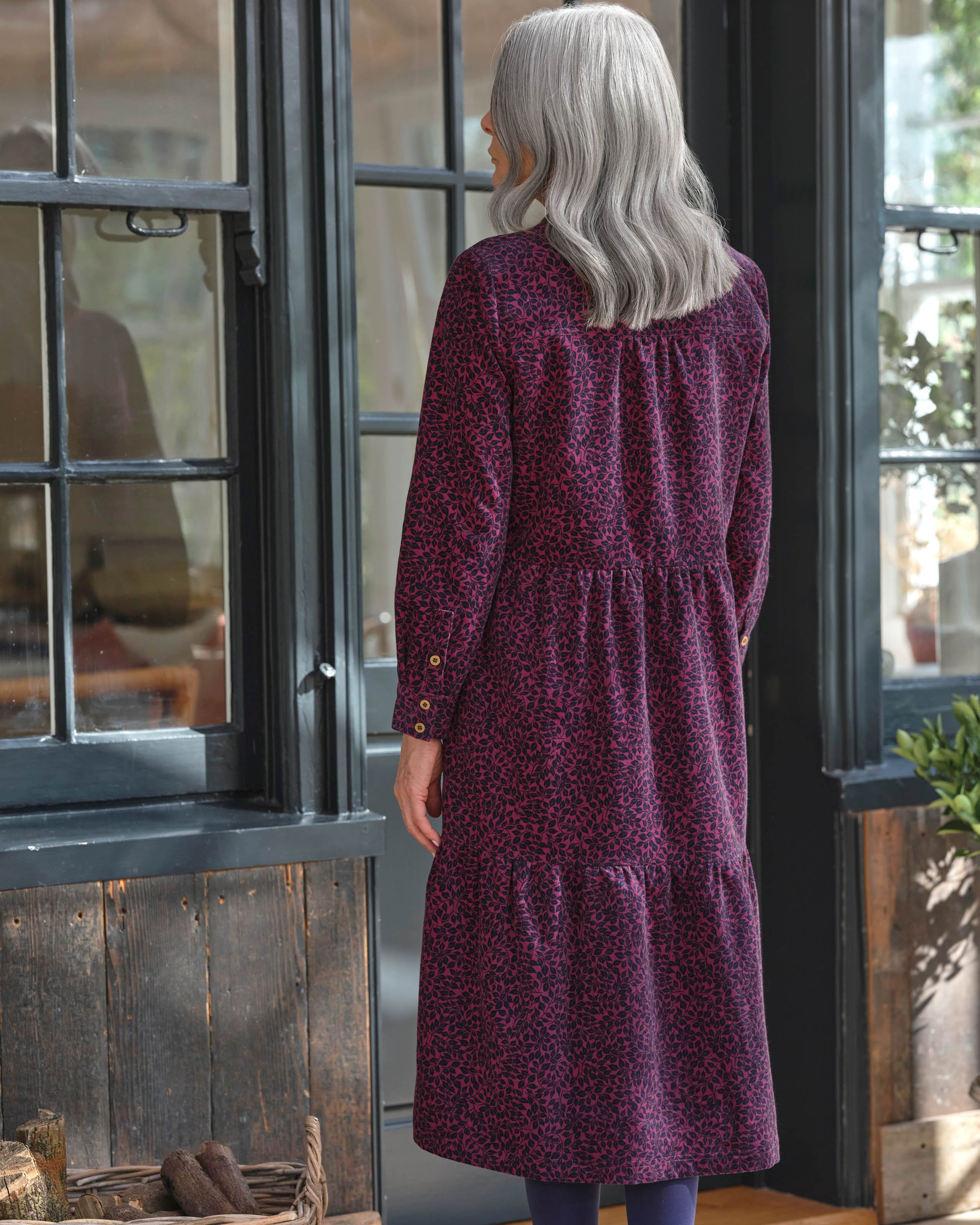 Berry Leaf Print | Printed Cord Shirt Dress | WoolOvers AU