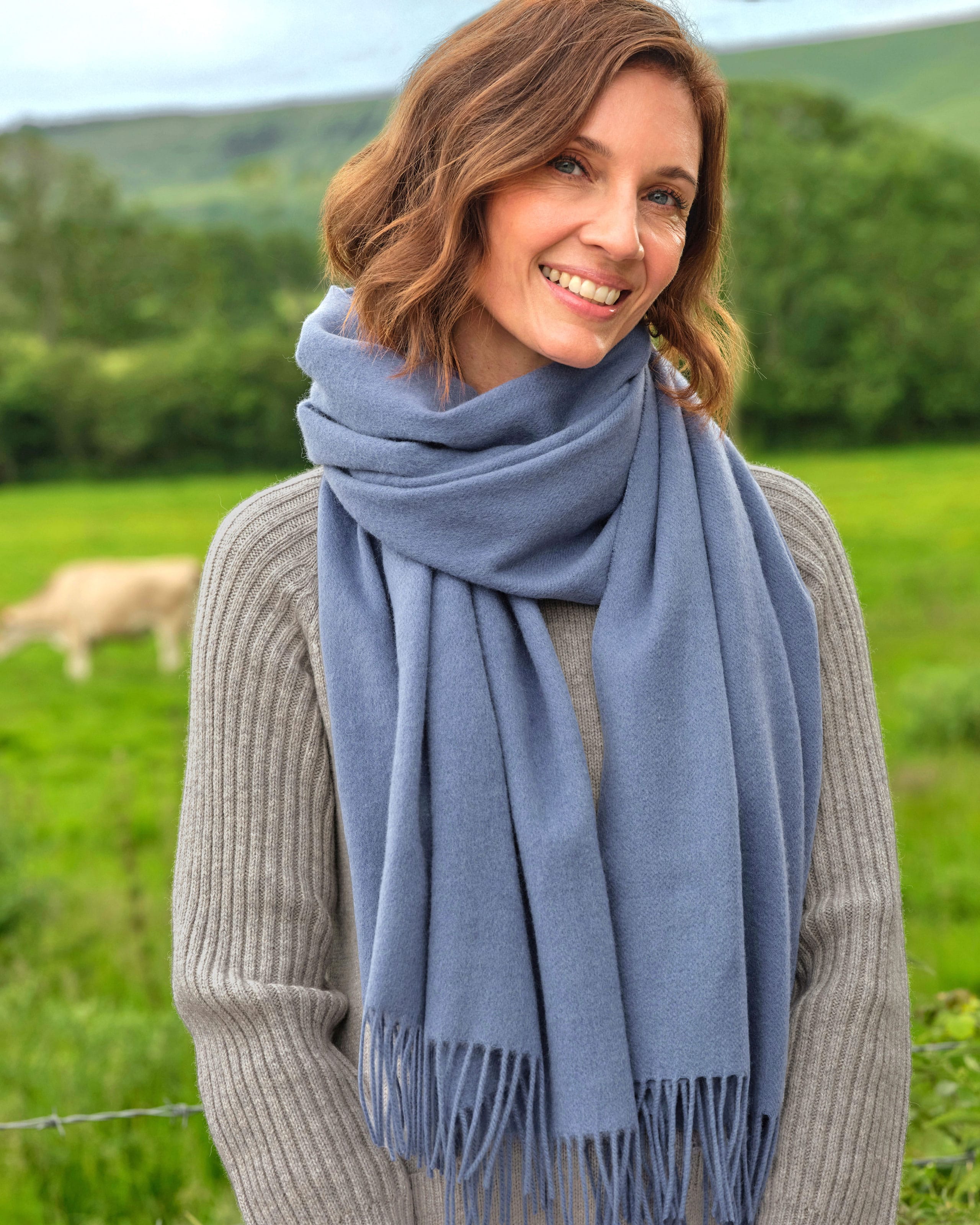 Dusky Blue | Wide Pure Wool Scarf | WoolOvers UK