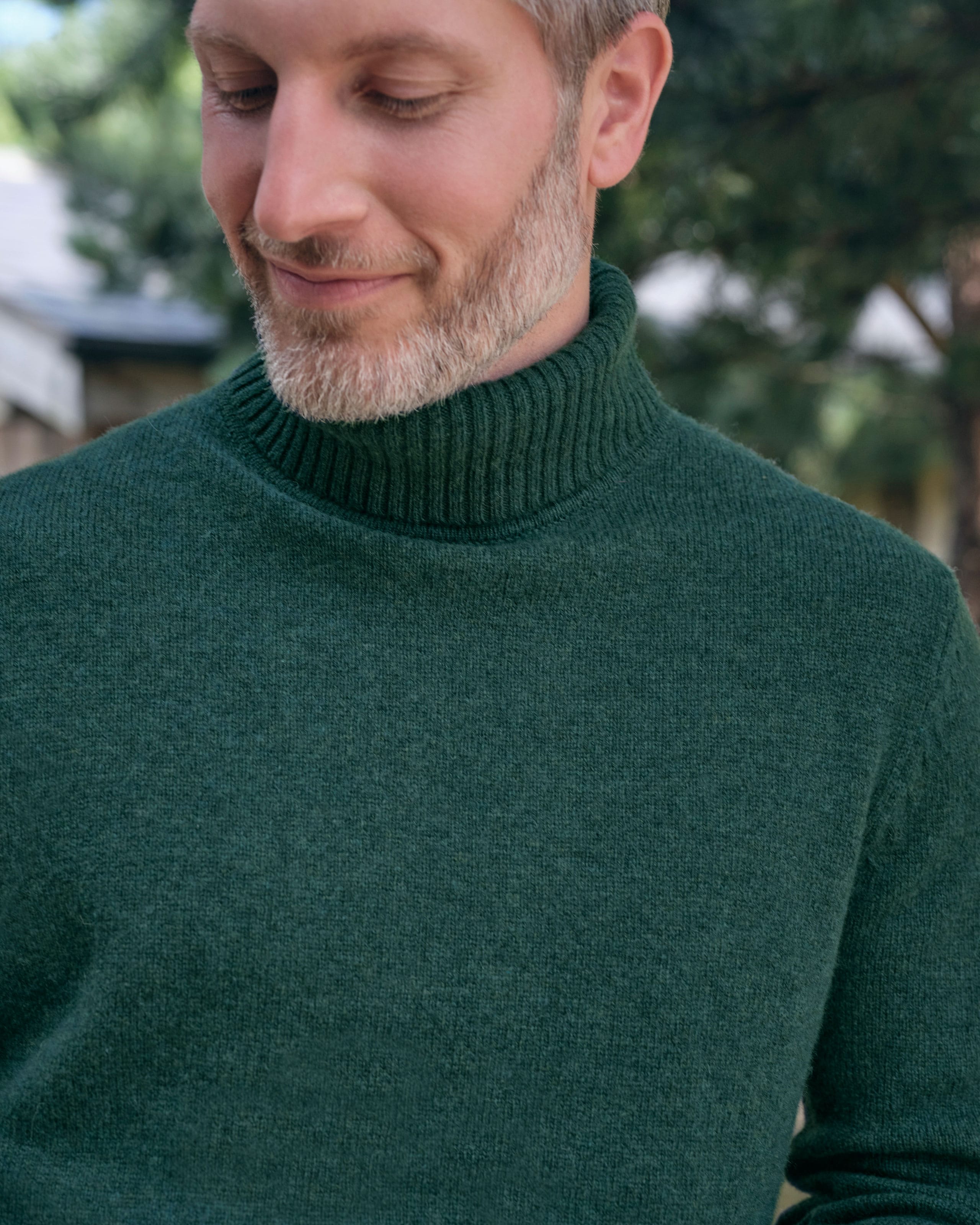 Dark Green Marl | Mens Lambswool Turtle Neck Sweater | WoolOvers US