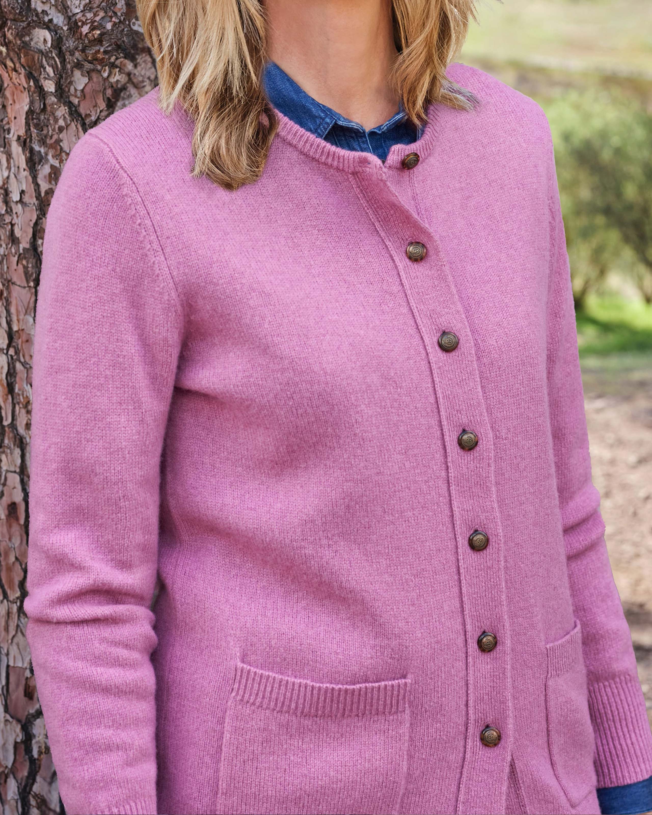 Light Plum | Lambswool Ladies Crew Neck Cardigan | WoolOvers AU