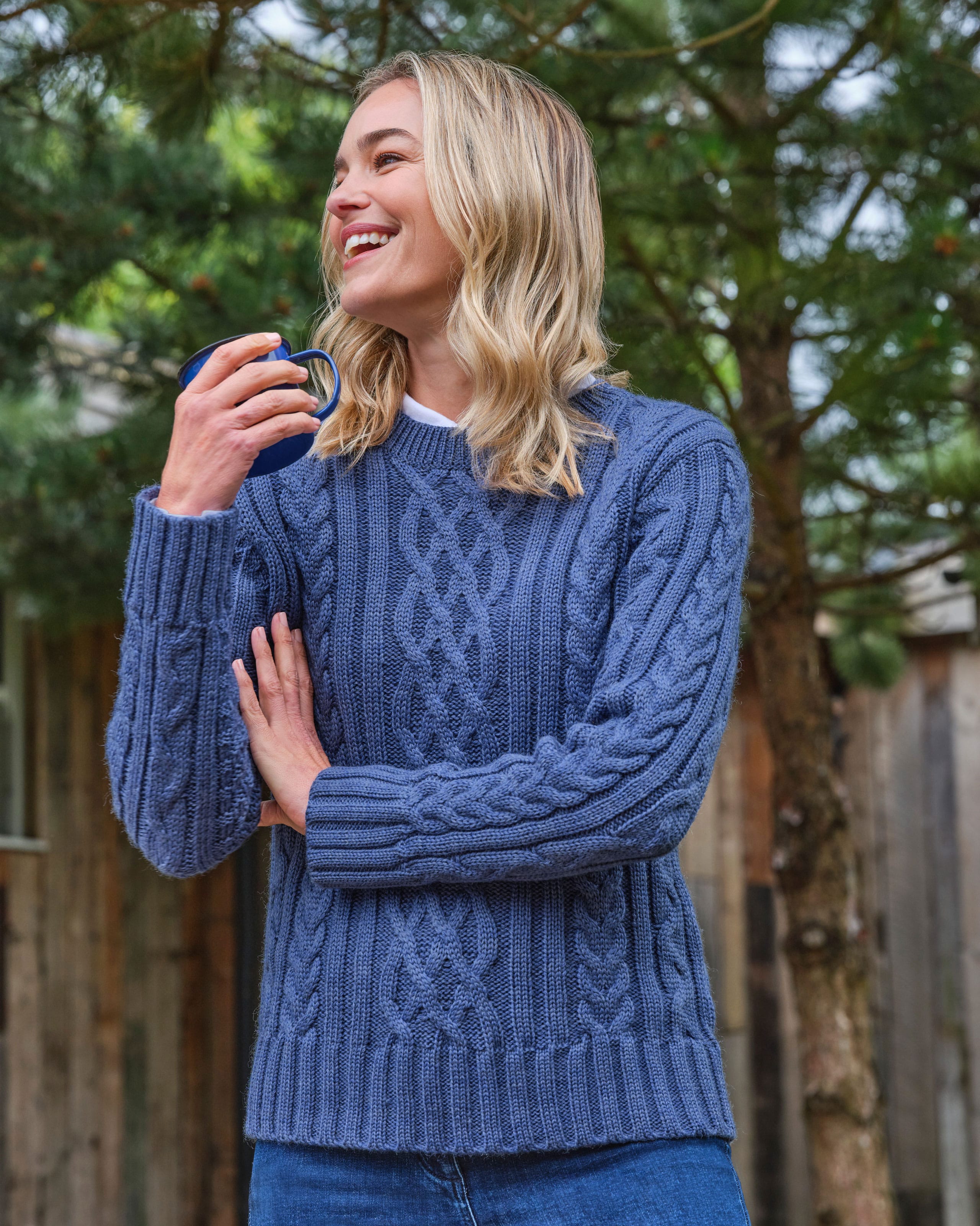 Blue Smoke | 100% Pure Wool Aran Crew Neck Jumper | WoolOvers AU