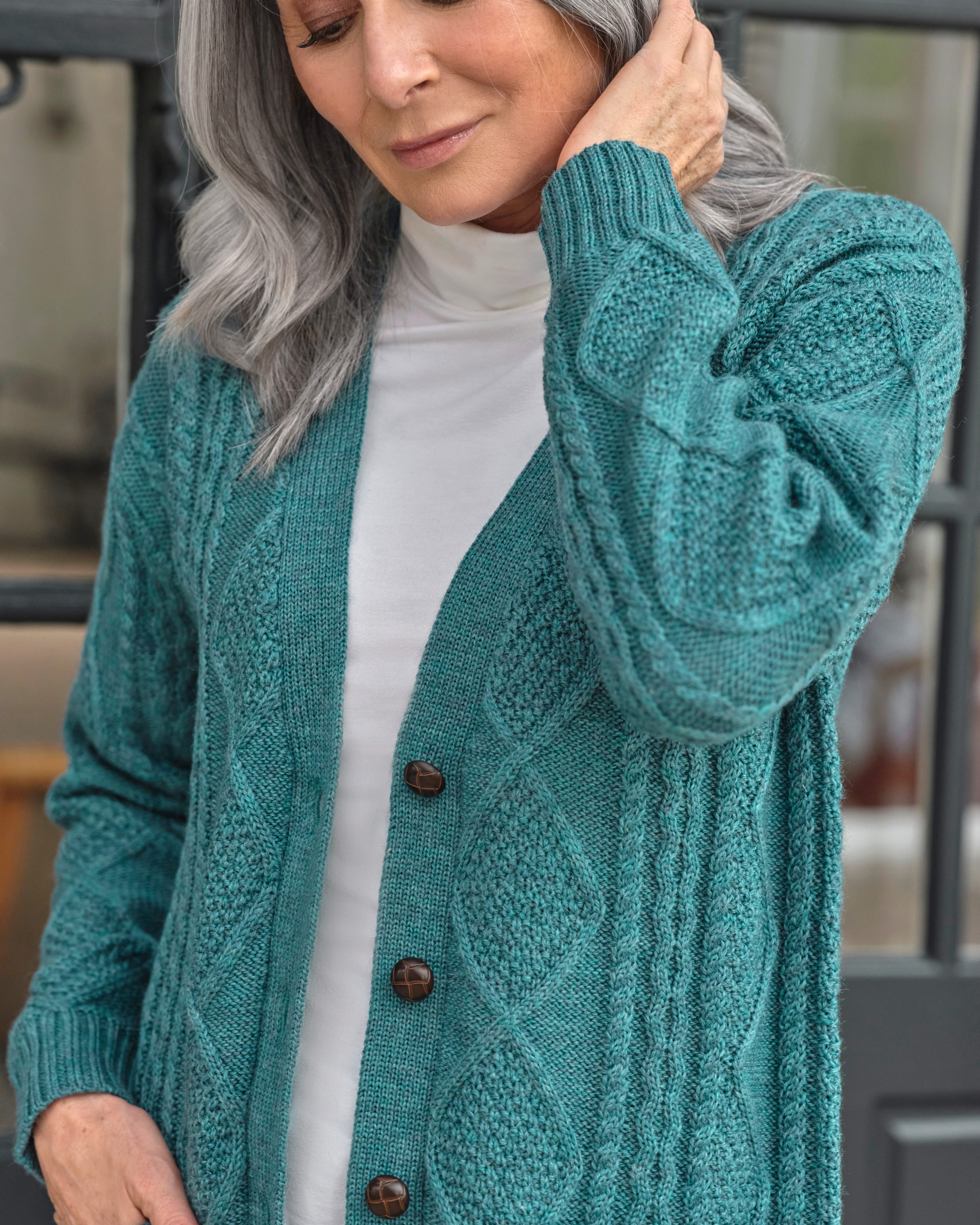 Moonlight Teal Marl | Boyfriend Aran Cardigan | WoolOvers AU