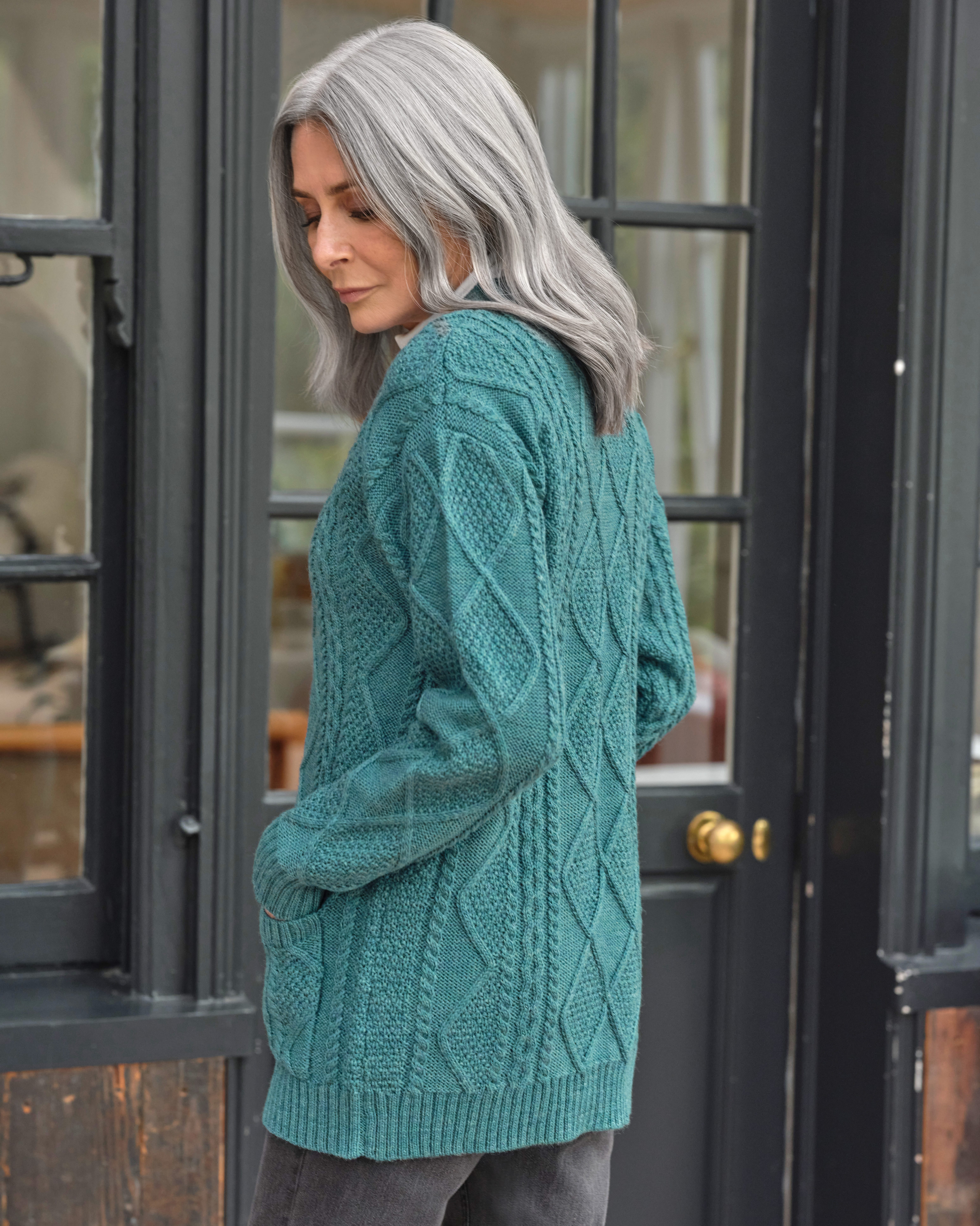 Moonlight Teal Marl | Boyfriend Aran Cardigan | WoolOvers AU