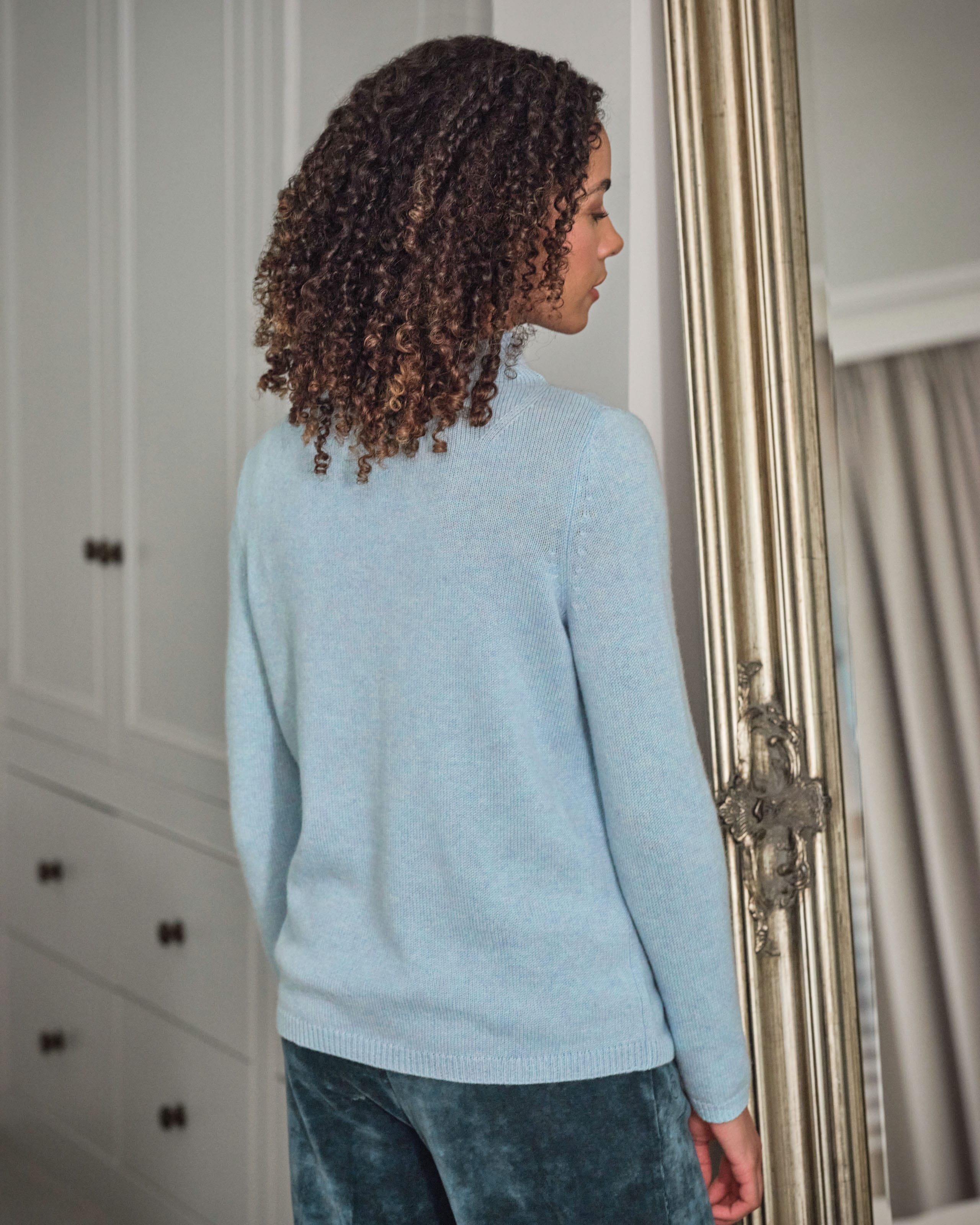 Blue Marl | Luxurious Pure Cashmere Turtle Neck Jumper | WoolOvers UK