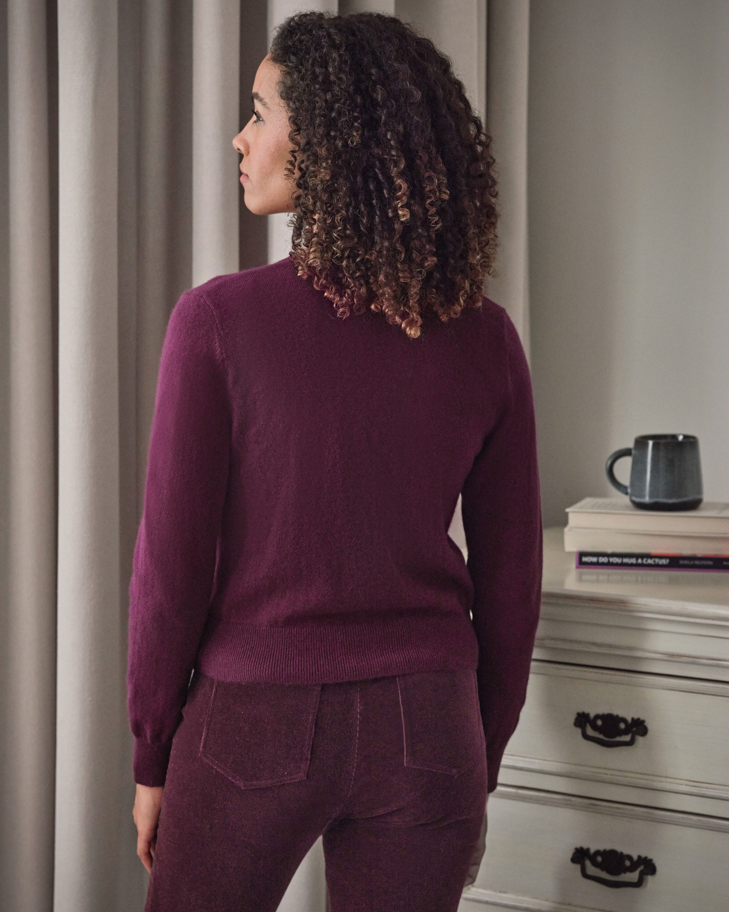 Dark Berry | Luxurious Pure Cashmere Cropped Cardigan | WoolOvers UK