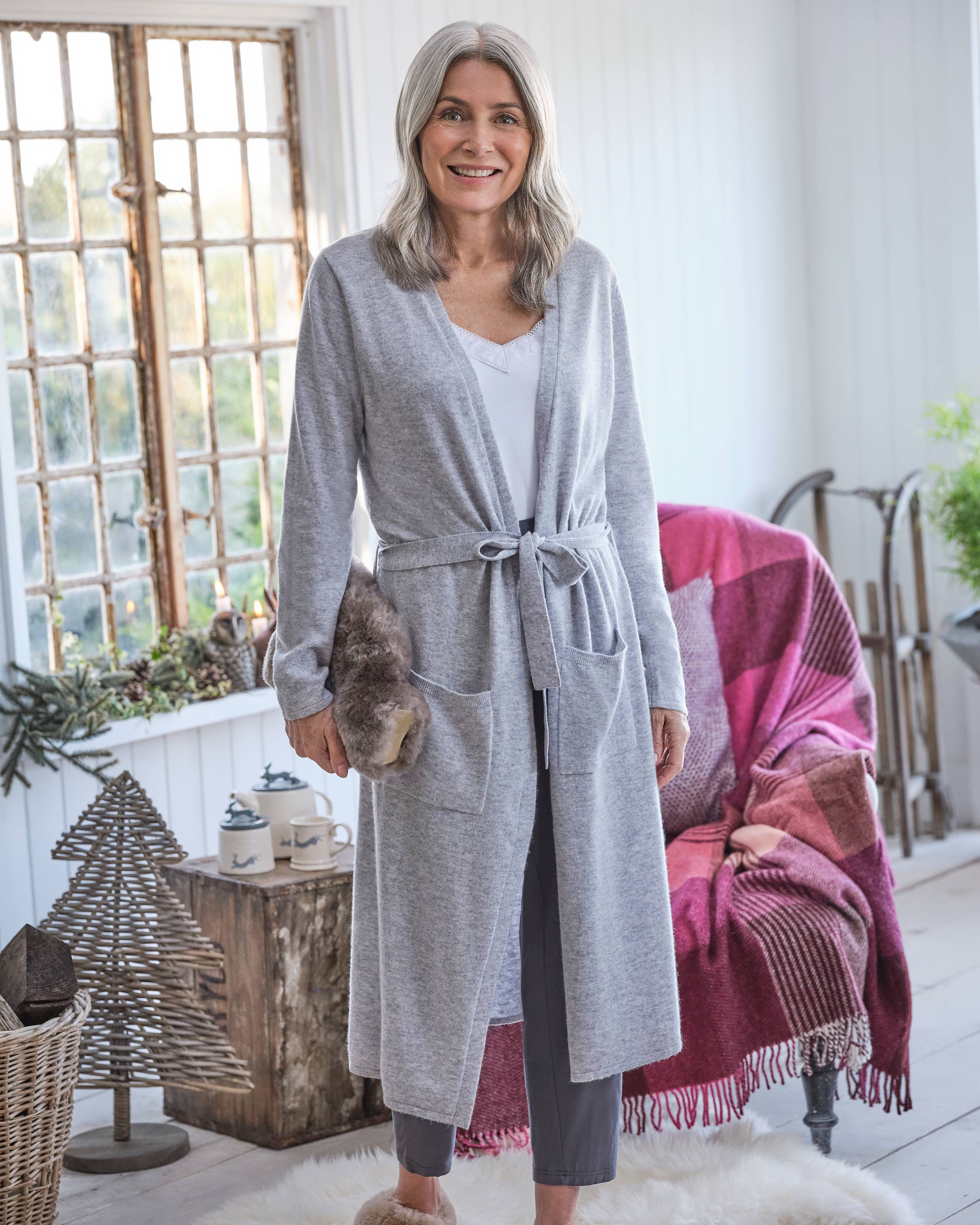 Husky Grey | Cashmere & Merino Luxe Dressing Gown | WoolOvers AU