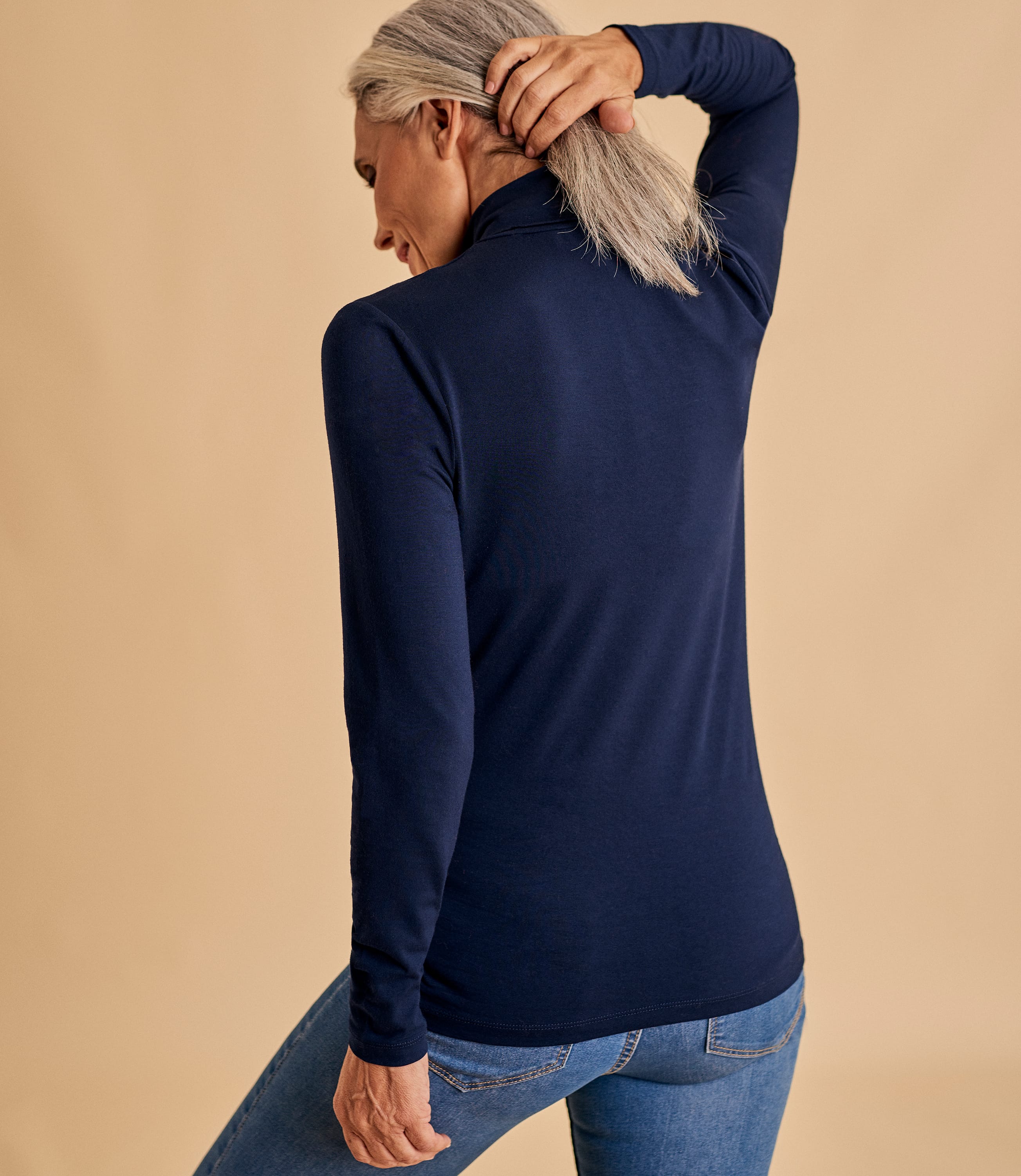 Navy | Womens Slim Polo Neck Top | WoolOvers UK