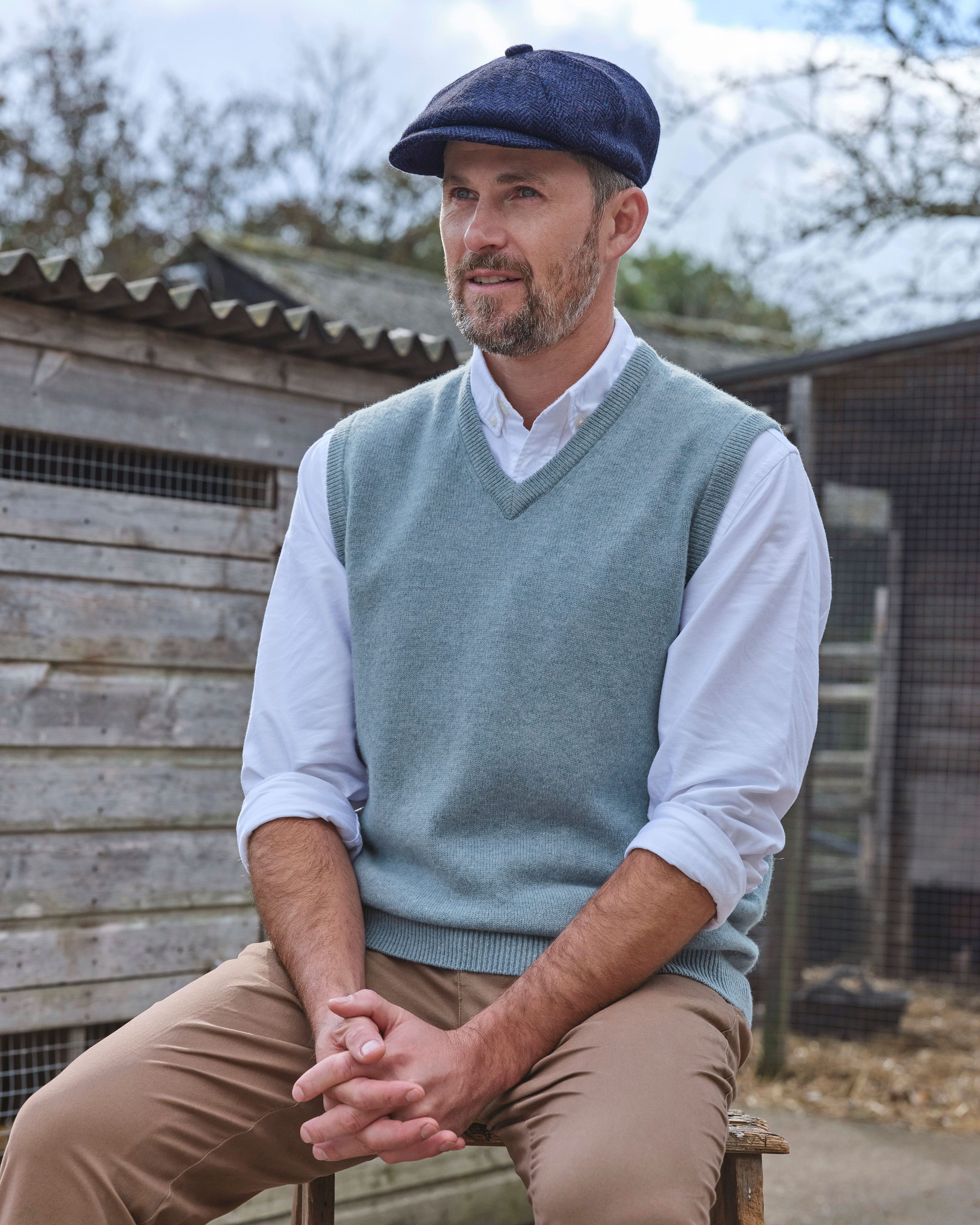 Marled Blue | Mens Classic Lambswool Slipover | WoolOvers UK