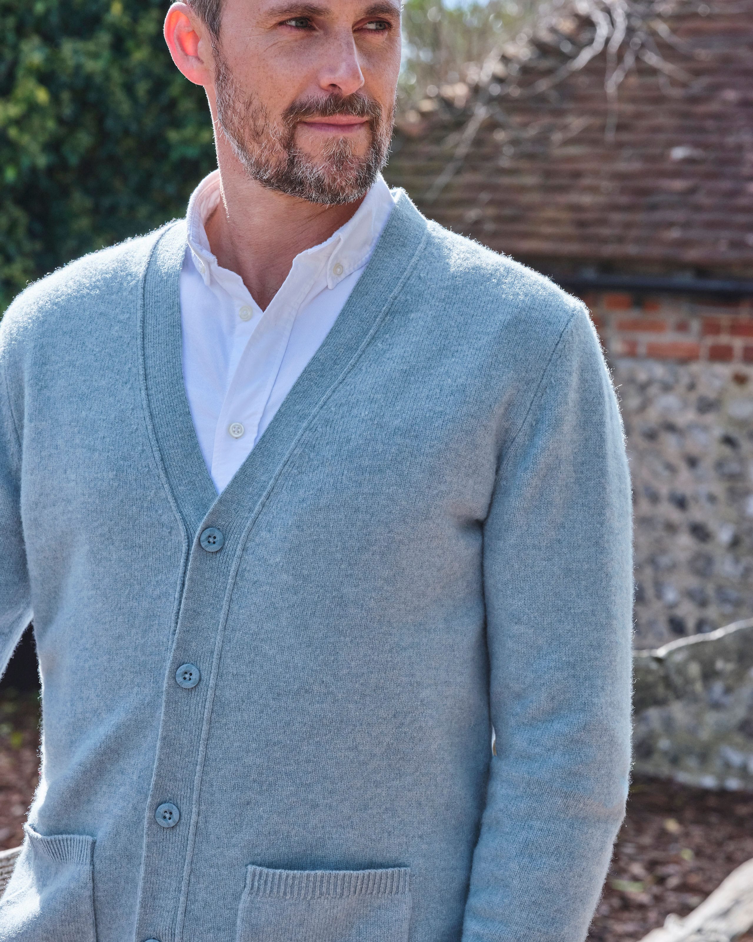 Marled Blue | Mens Lambswool V Neck Cardigan | WoolOvers US