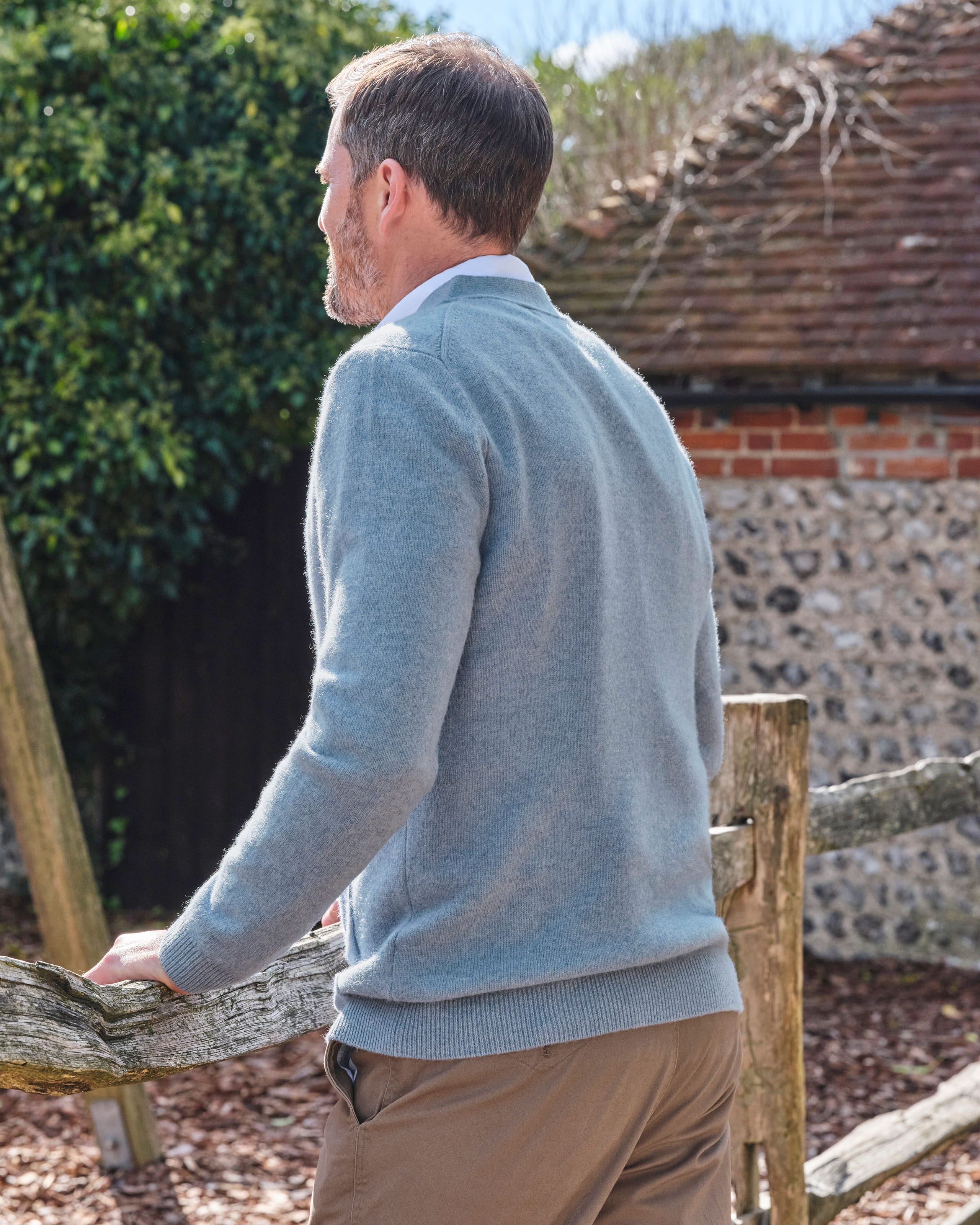 Marled Blue | Mens Lambswool V Neck Cardigan | WoolOvers US