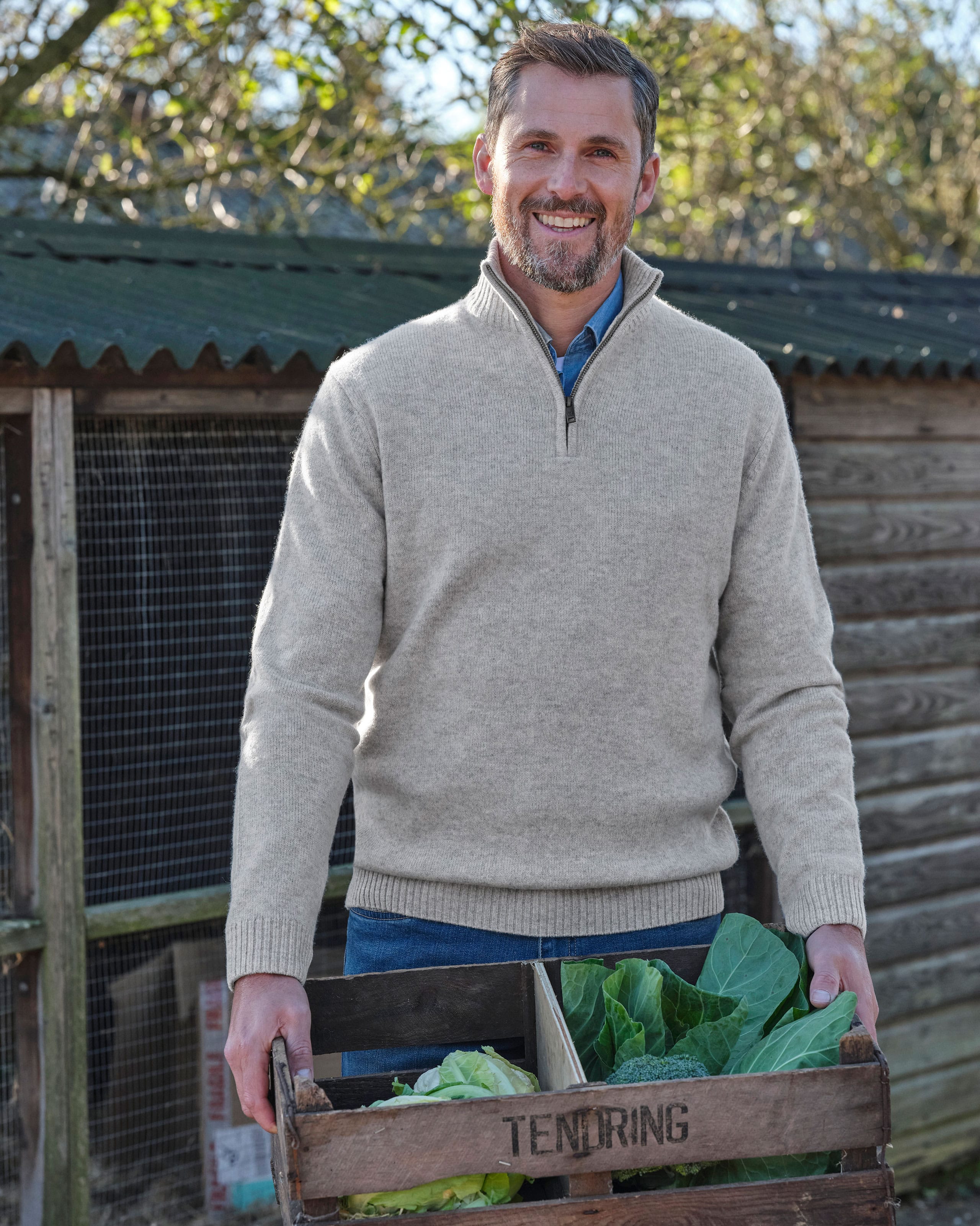 Marled Blue | Mens Lambswool Zip Neck Sweater | WoolOvers US