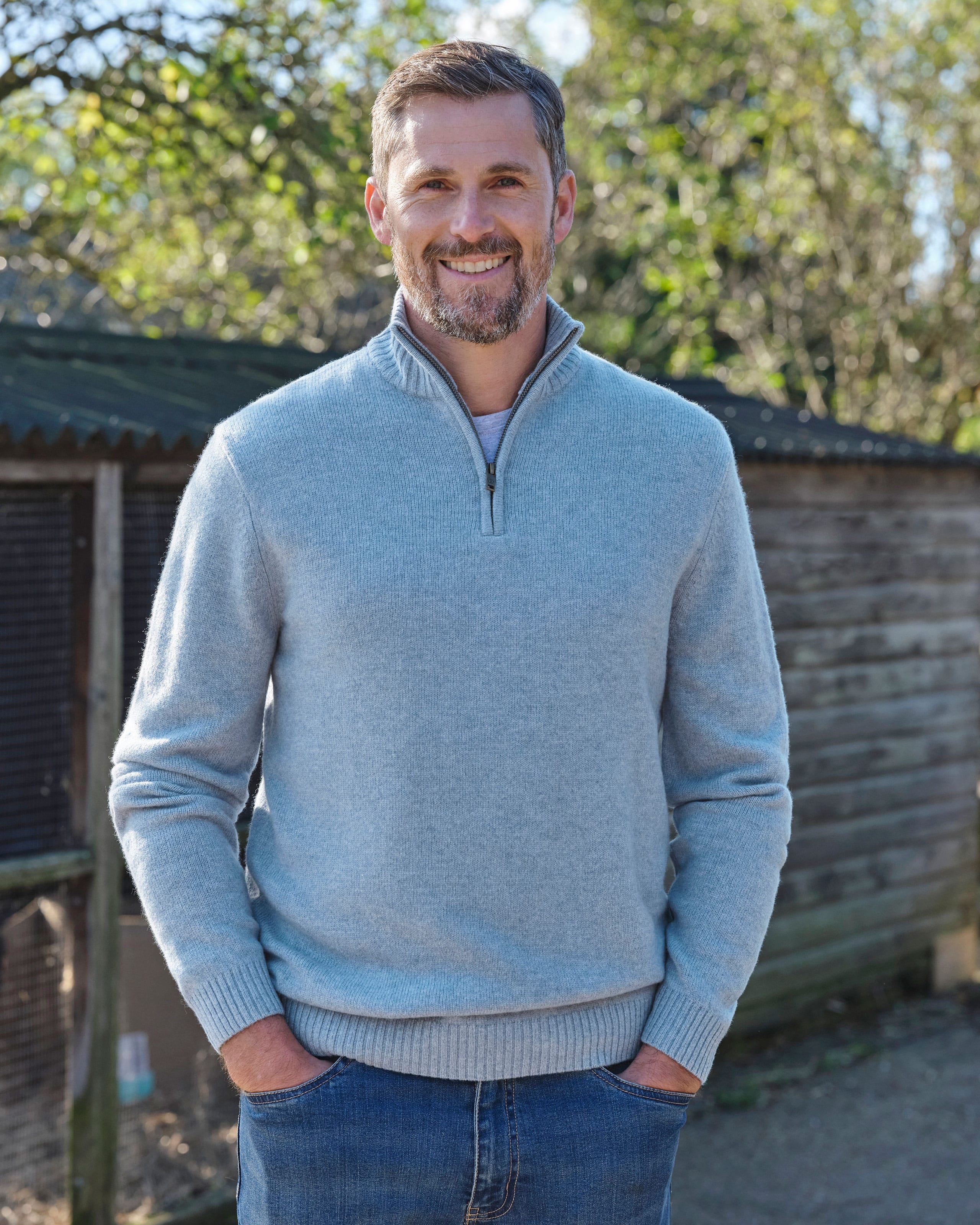 Marled Blue | Mens Lambswool Zip Neck Sweater | WoolOvers US