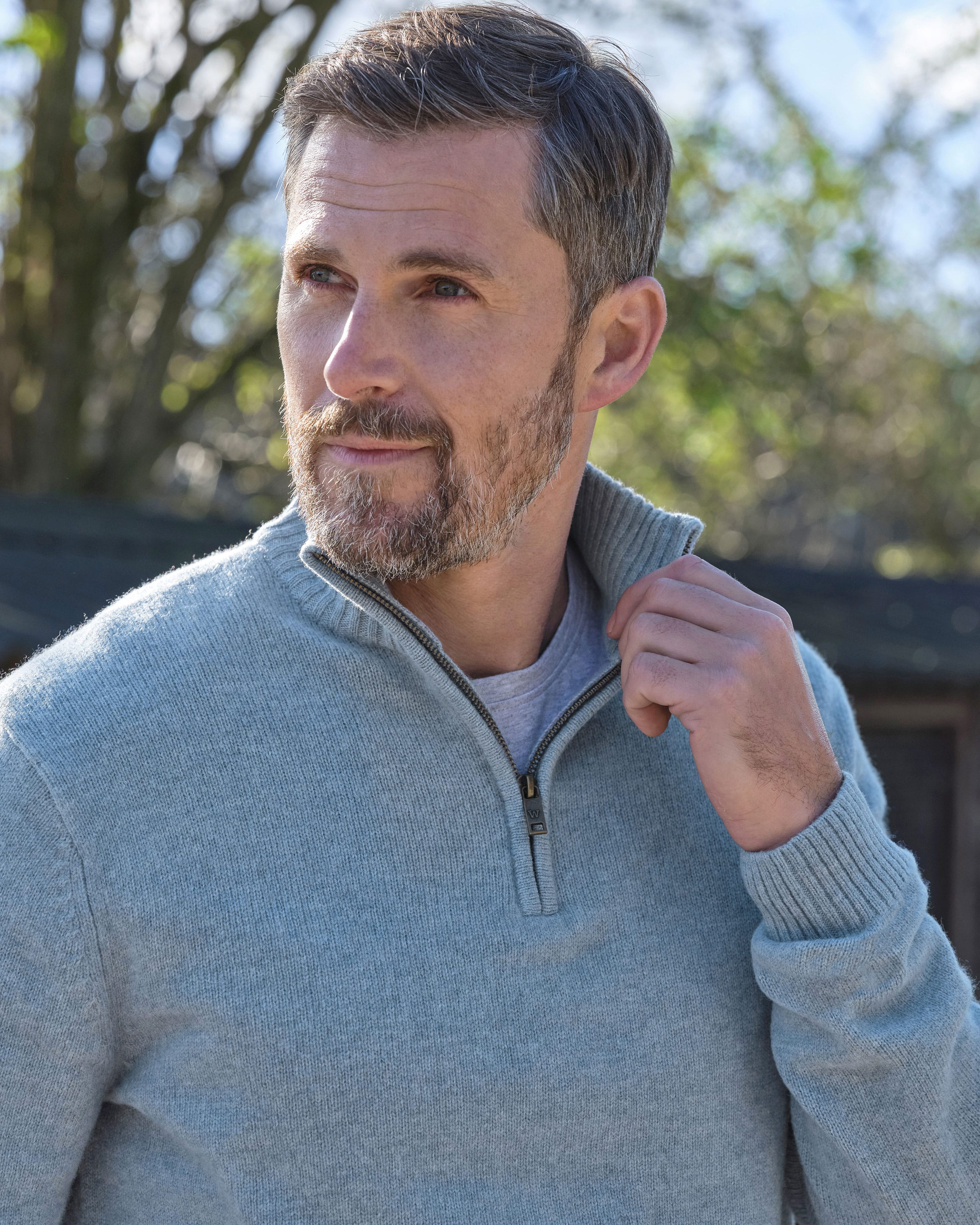 Marled Blue | Mens Lambswool Zip Neck Jumper | WoolOvers AU