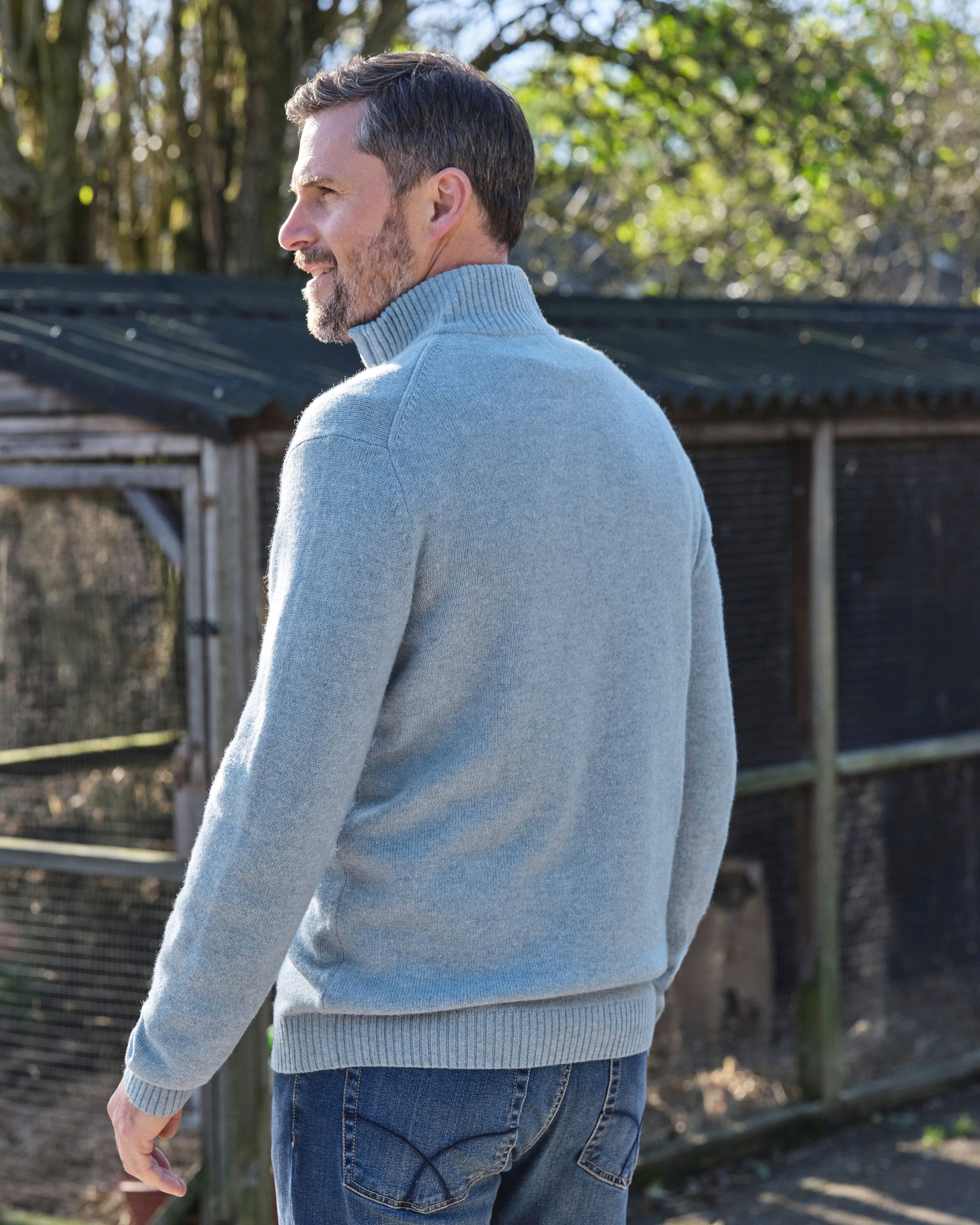 Marled Blue | Mens Lambswool Zip Neck Jumper | WoolOvers AU
