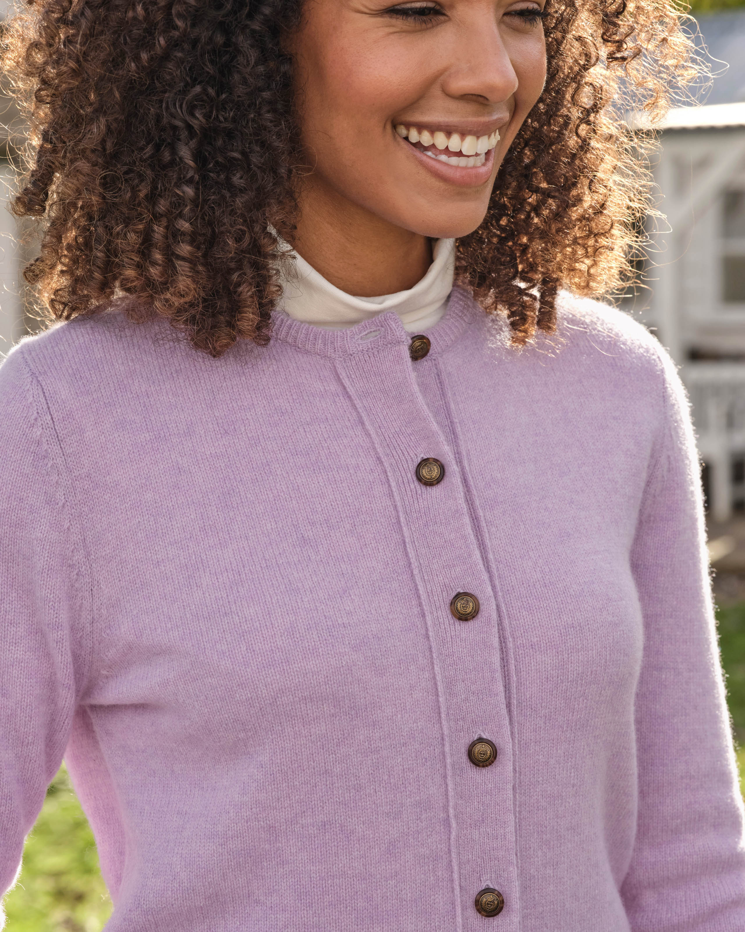Pastel Purple | Lambswool Ladies Crew Neck Cardigan | WoolOvers US