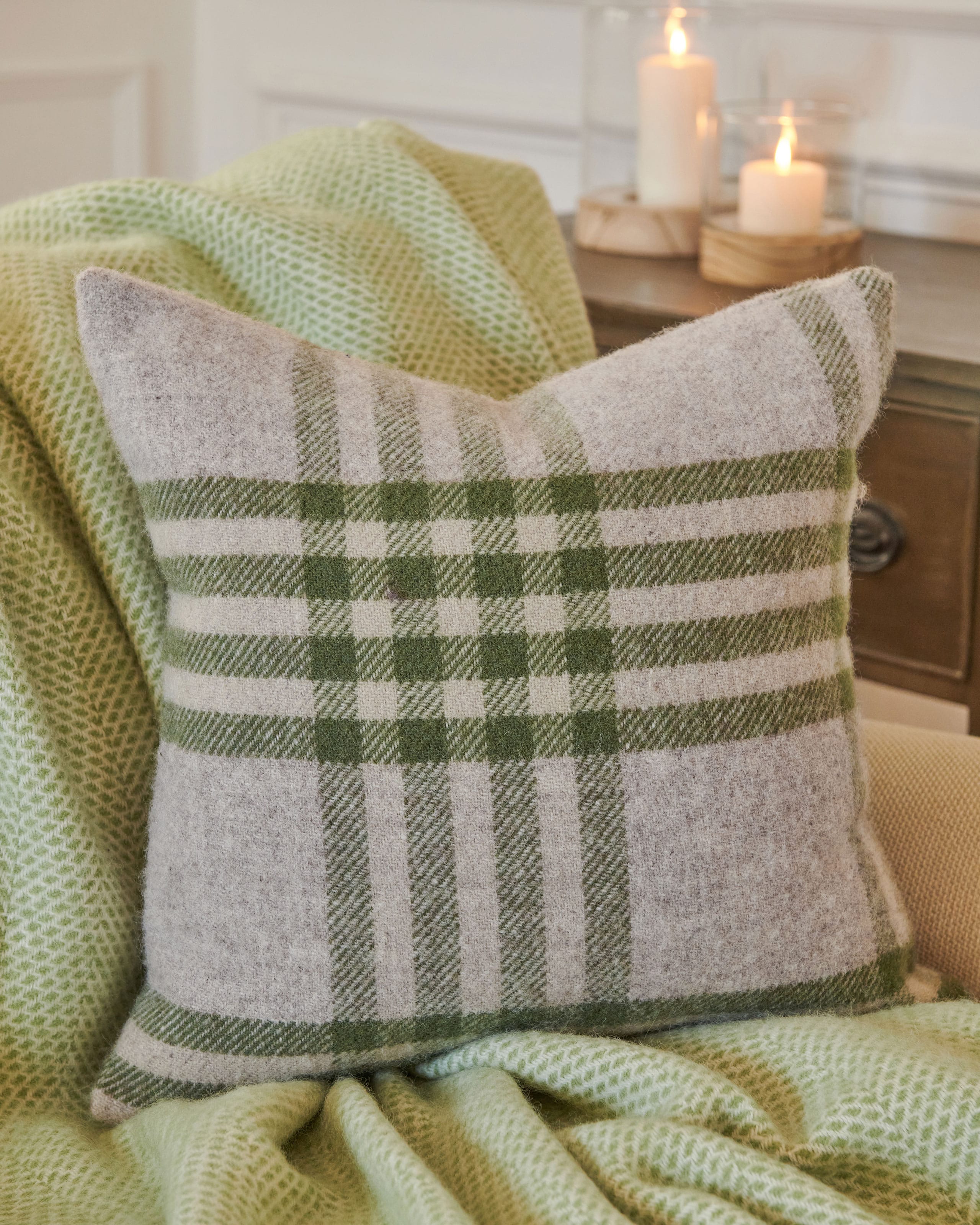 Oatmeal/Olive | Pure Wool Cushion Cover | WoolOvers UK