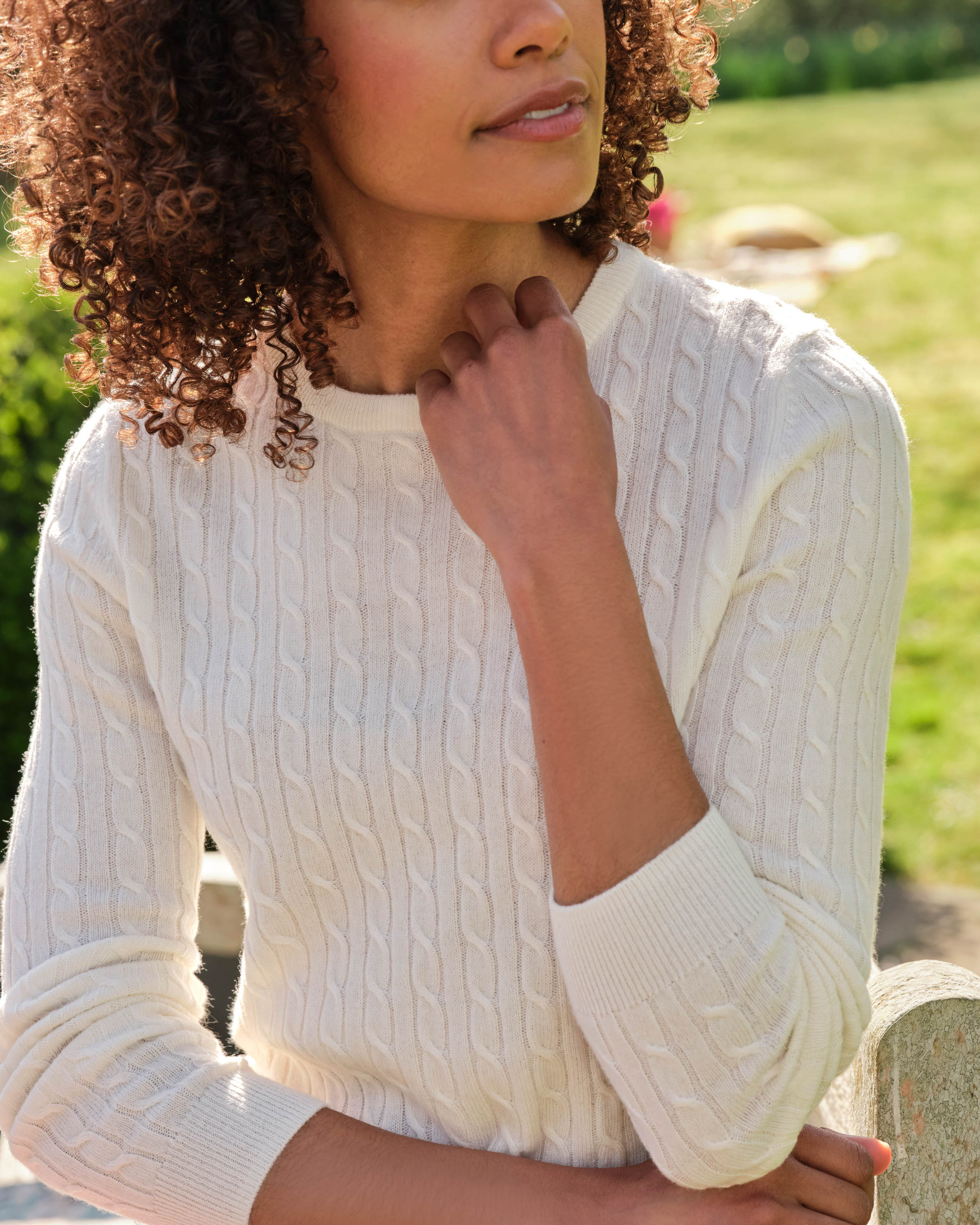 Cream | Cashmere Merino Cable Crew Neck Sweater | WoolOvers US