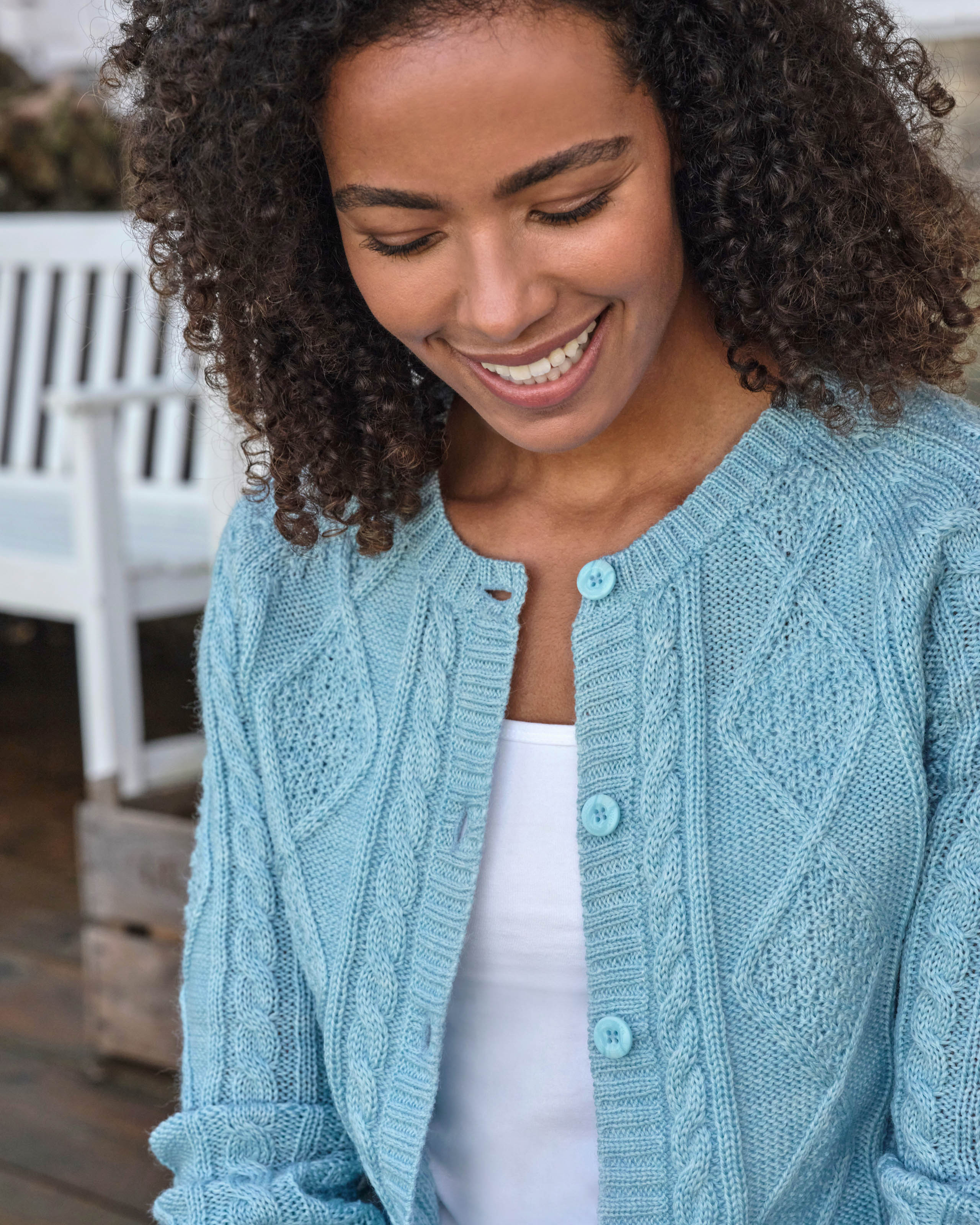 Cloud Blue | Cable Button Through Cardigan | WoolOvers AU