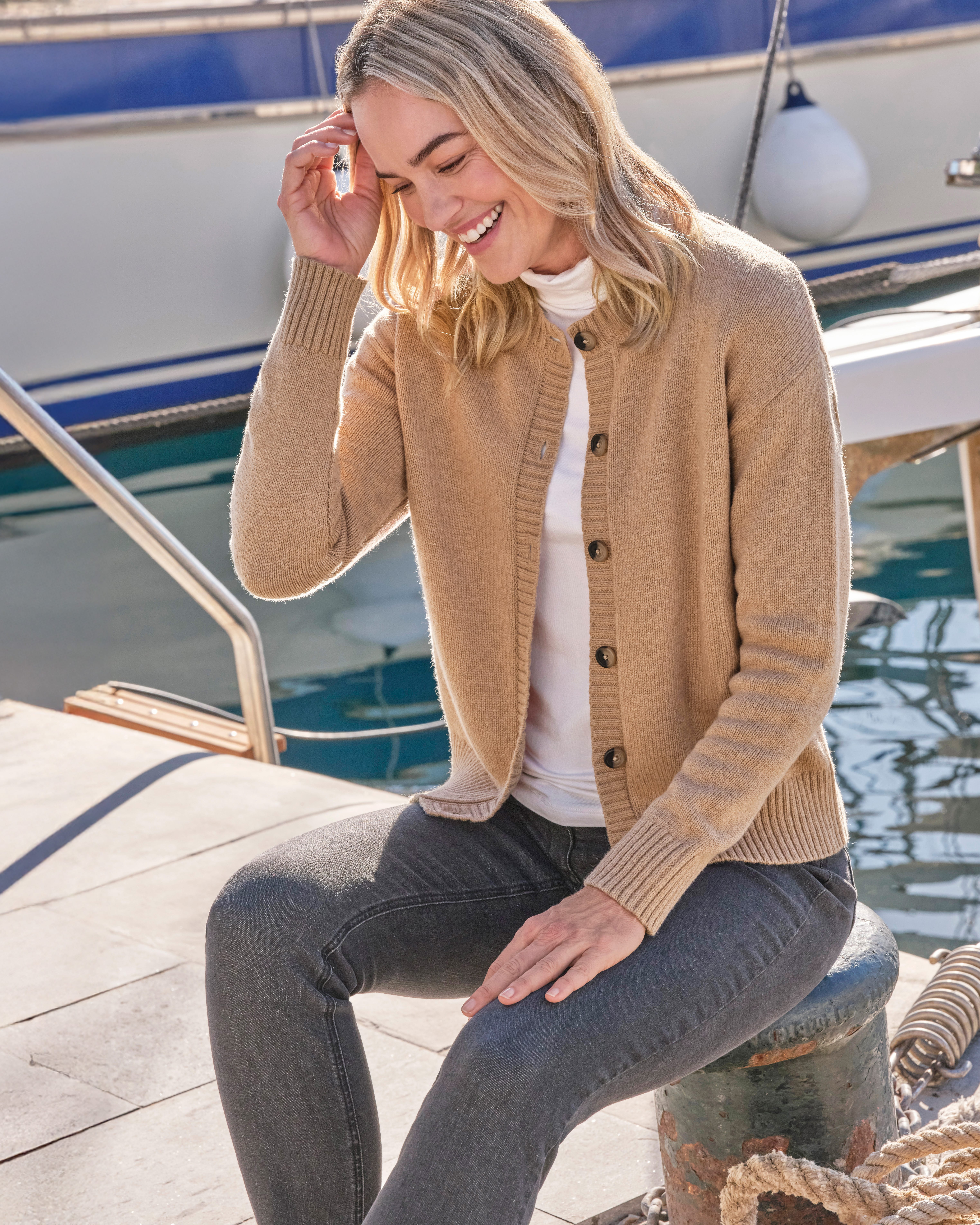 Camel | Crew Neck Cardigan | WoolOvers UK